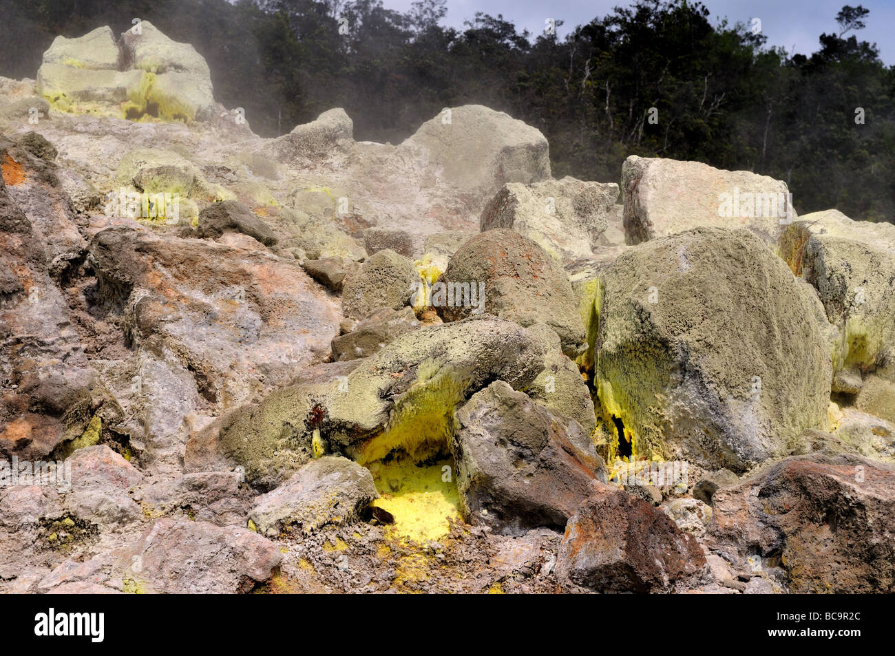 Sulfur crystals grow in the rock cavities. Hawaii Volcanoes National ...