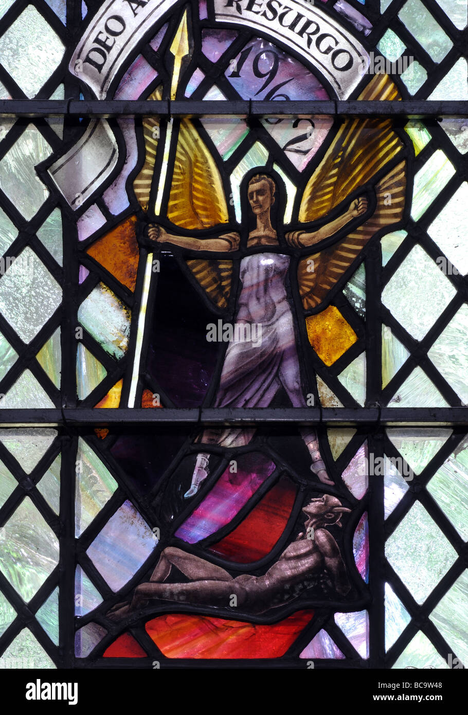 Stained glass depicting Epstein`s St. Michael and the Devil sculpture ...