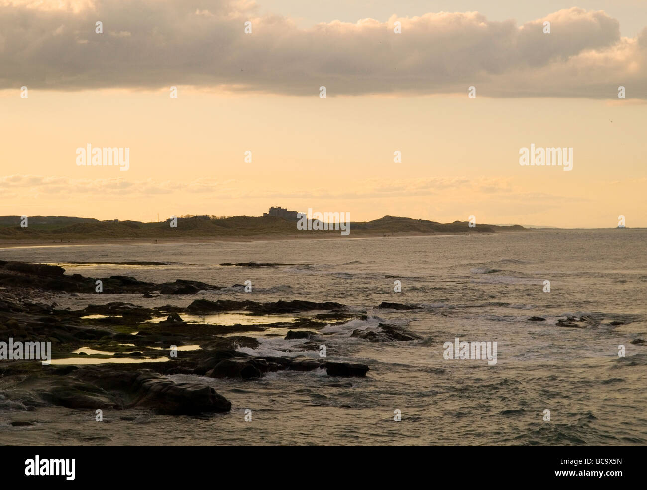 Sunset on the beach at Seahouses, Northumberland England UK Stock Photo ...