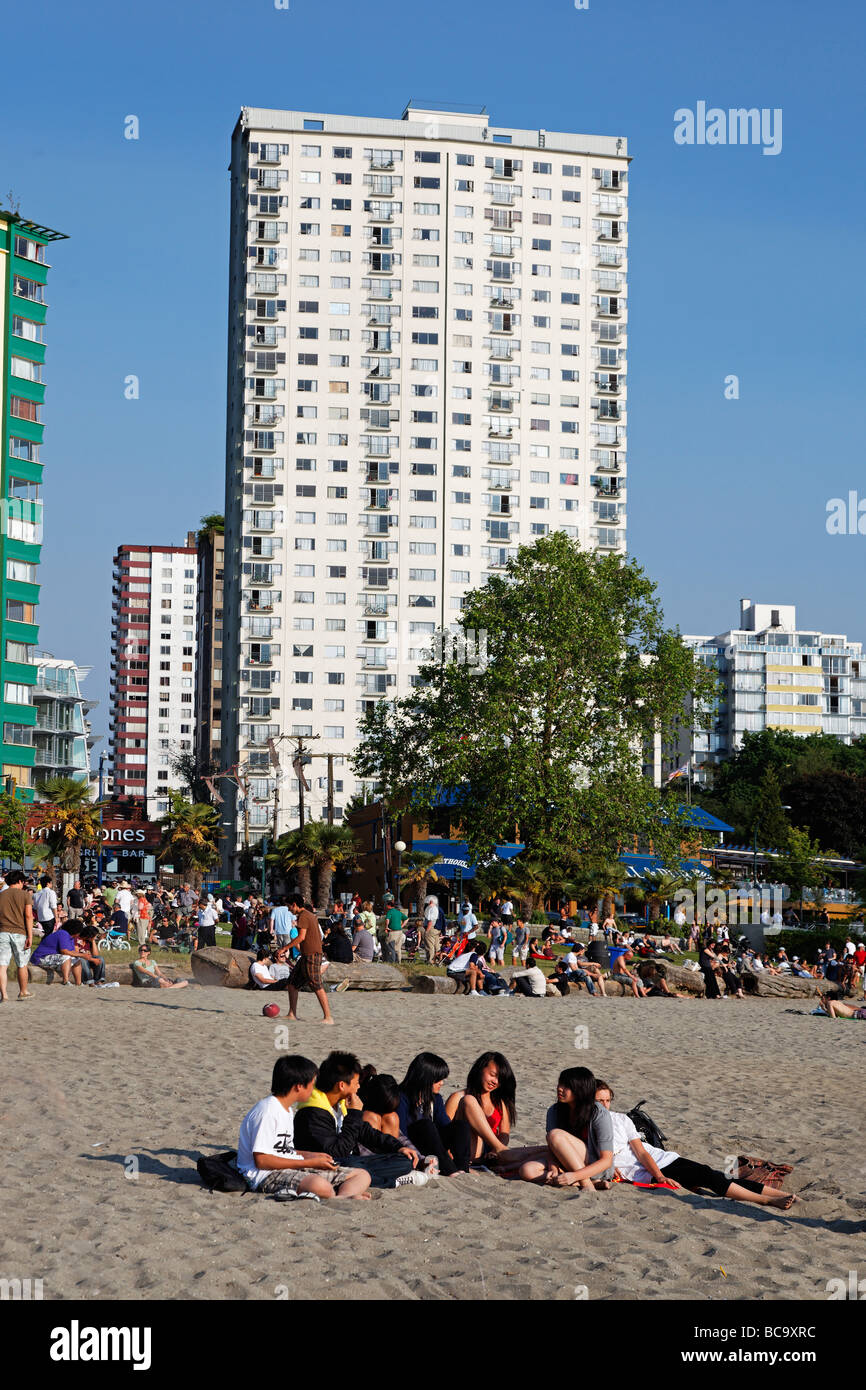 English bay beach Westend young people relaxing Promenade Vancouver ...