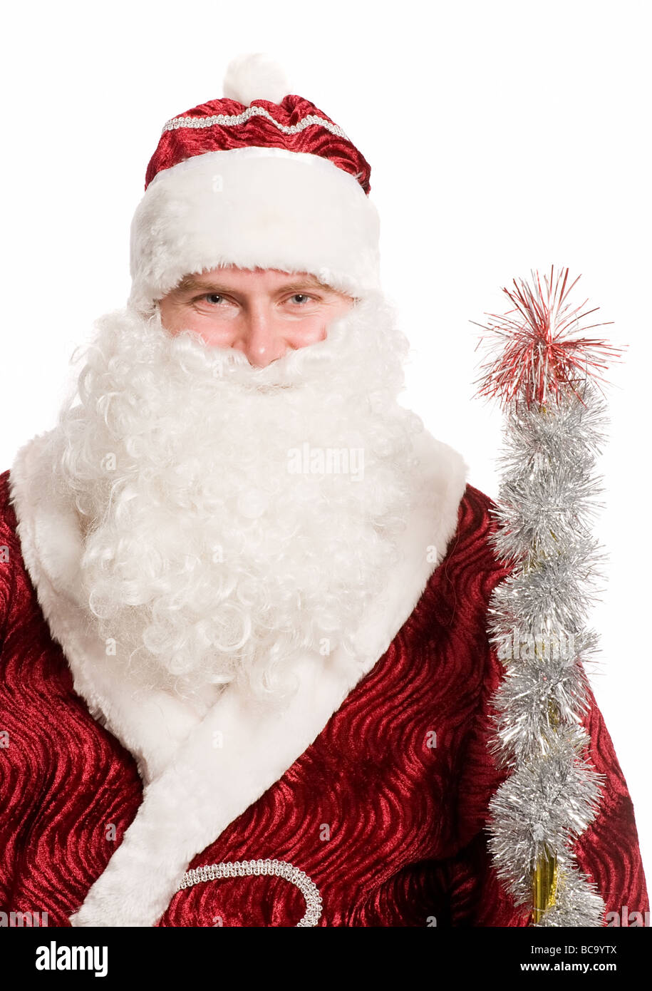 Santa Claus smile and looks in camera isolated on white Stock Photo - Alamy