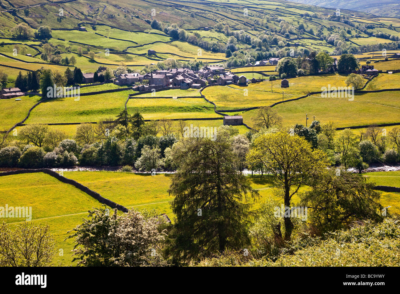 Muker and the River Swale Swaledale Yorkshire Dales National Park Stock ...