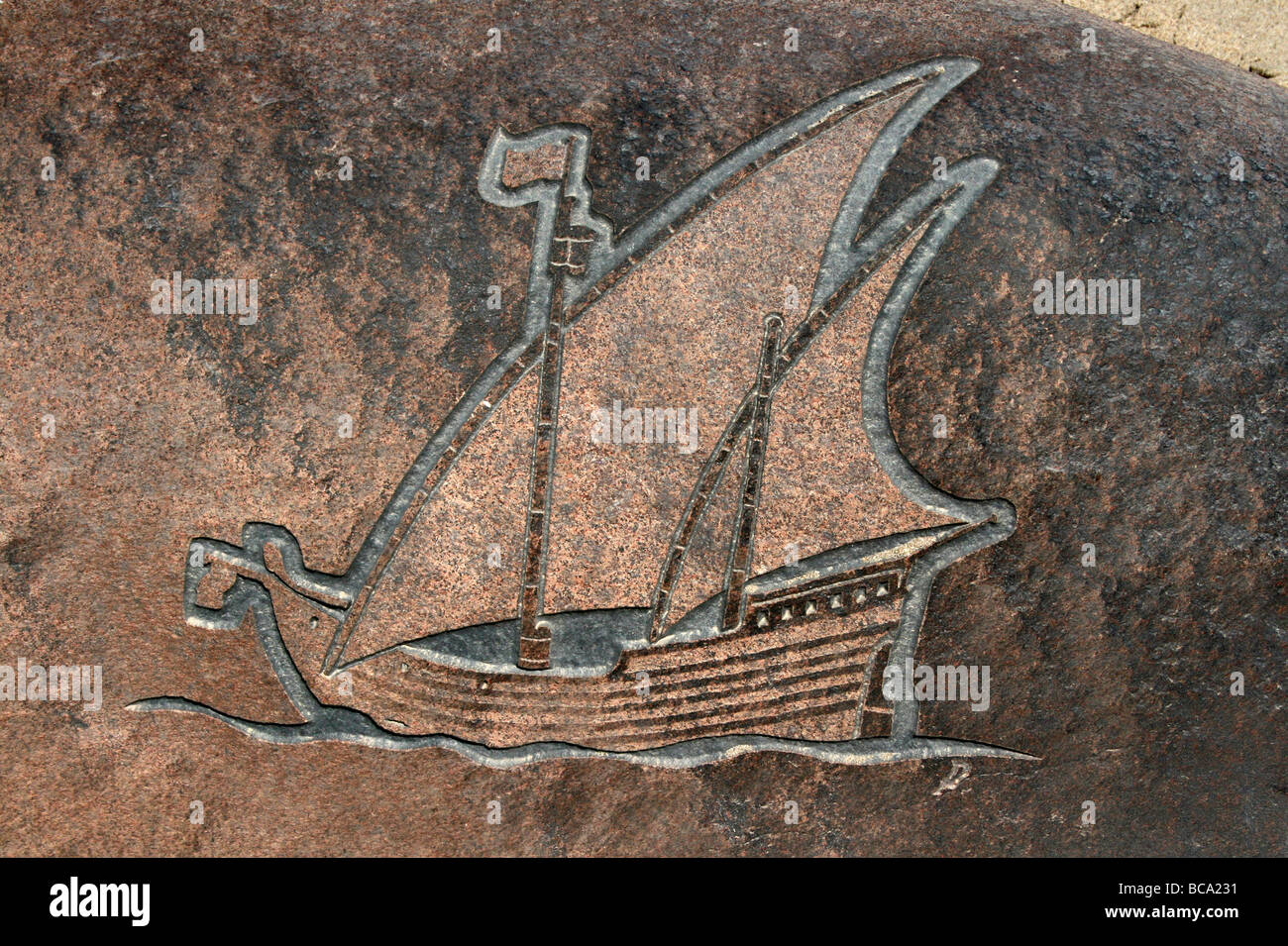 Ship Carved Into The Cape Cross Stone, Cape Cross, Namibia, Africa ...