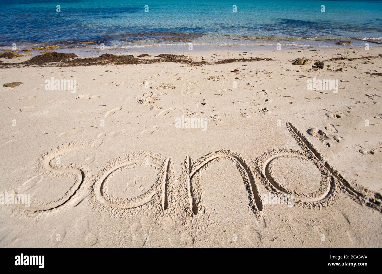 Sand written on a beach at Point Lowly, Australia Stock Photo - Alamy