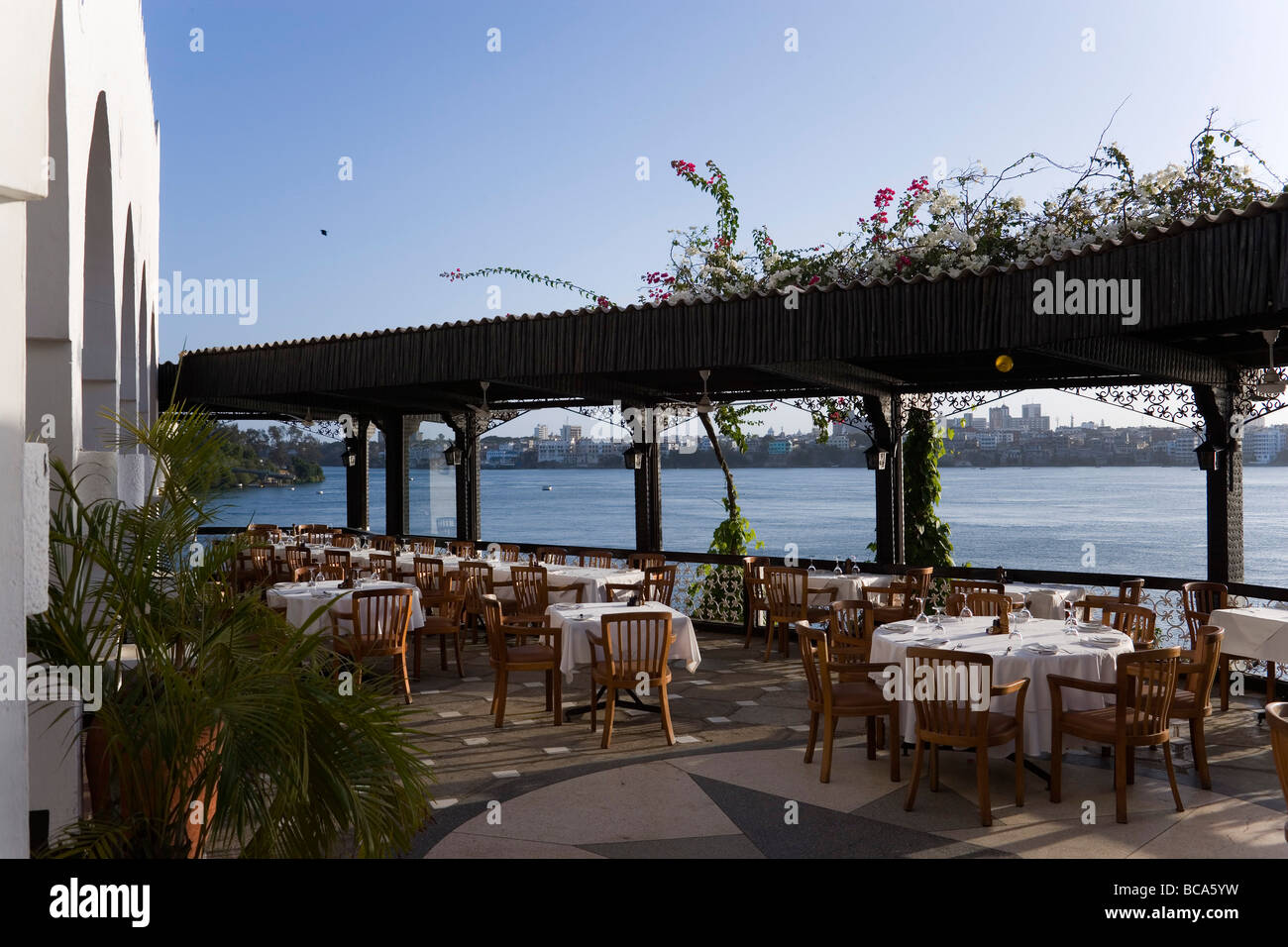 Terrace of the restaurant Tamarind, Mombasa, Kenya Stock Photo - Alamy