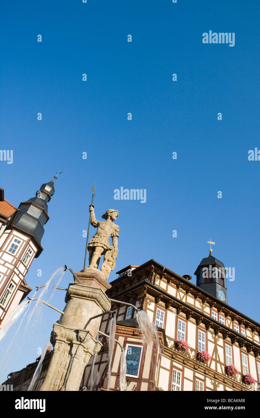 Fountain Figure and Vacha Rathaus City Hall, Vacha, Rhoen, Thuringia ...