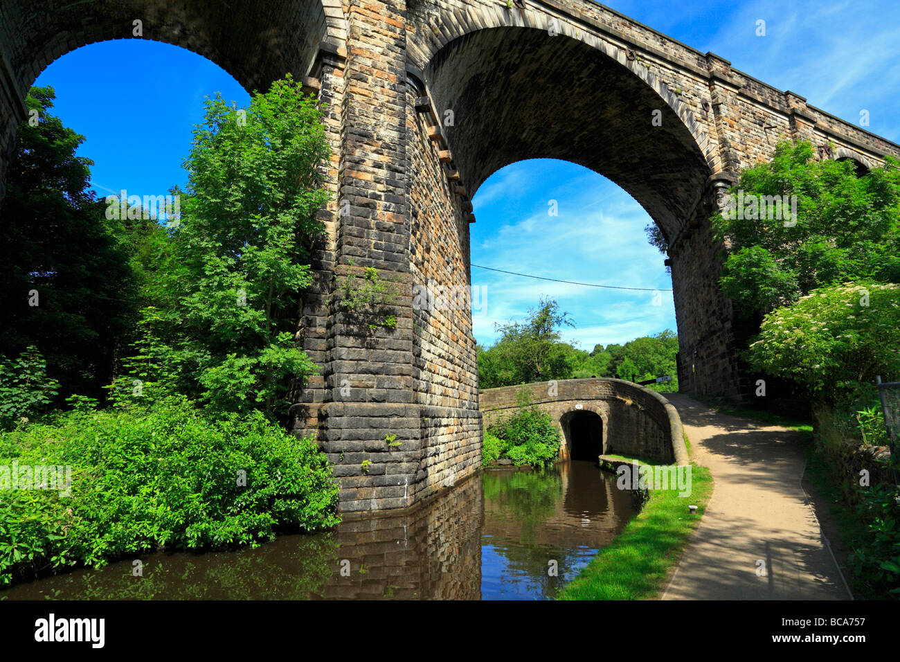 Viaduct over the Huddersfield Narrow Canal Uppermill Saddleworth Oldham Greater Manchester ...