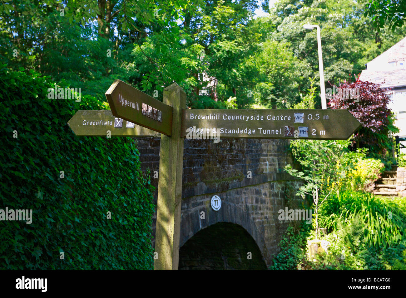 Wooden finger post Uppermill Saddleworth Huddersfield Narrow Canal ...