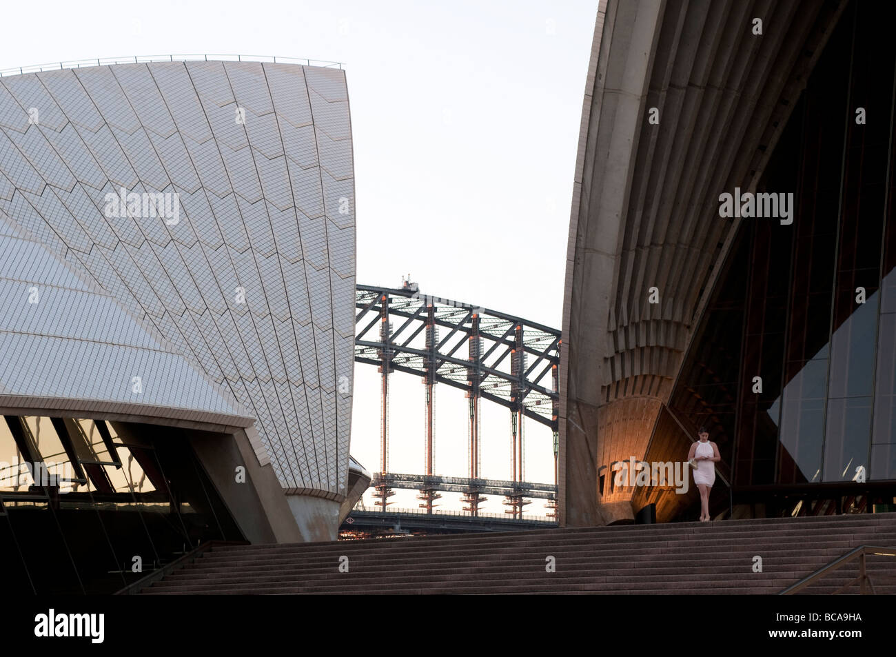 Woman walking down stairs at Sydney Opera House Sydney NSW Australia ...