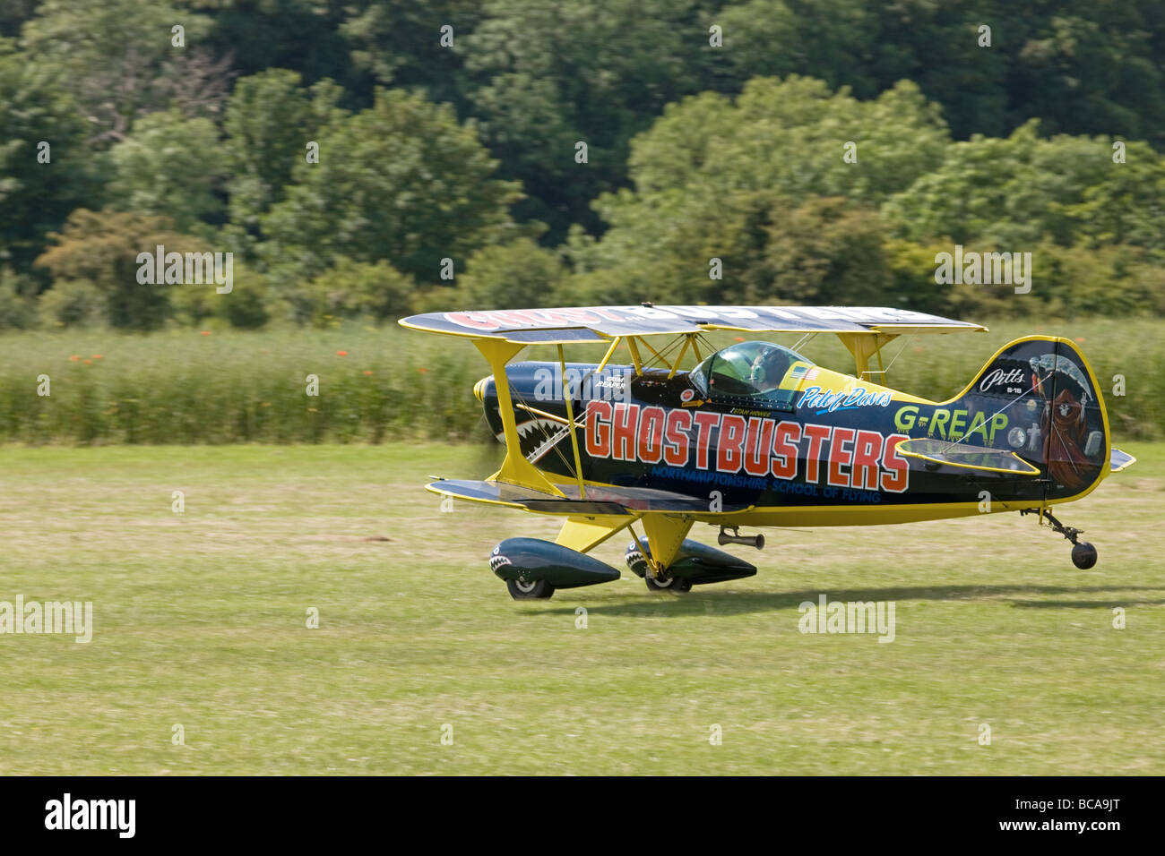 Pitts S1-S Special G-REAP taking-off from Netherthorpe Airfield Stock ...