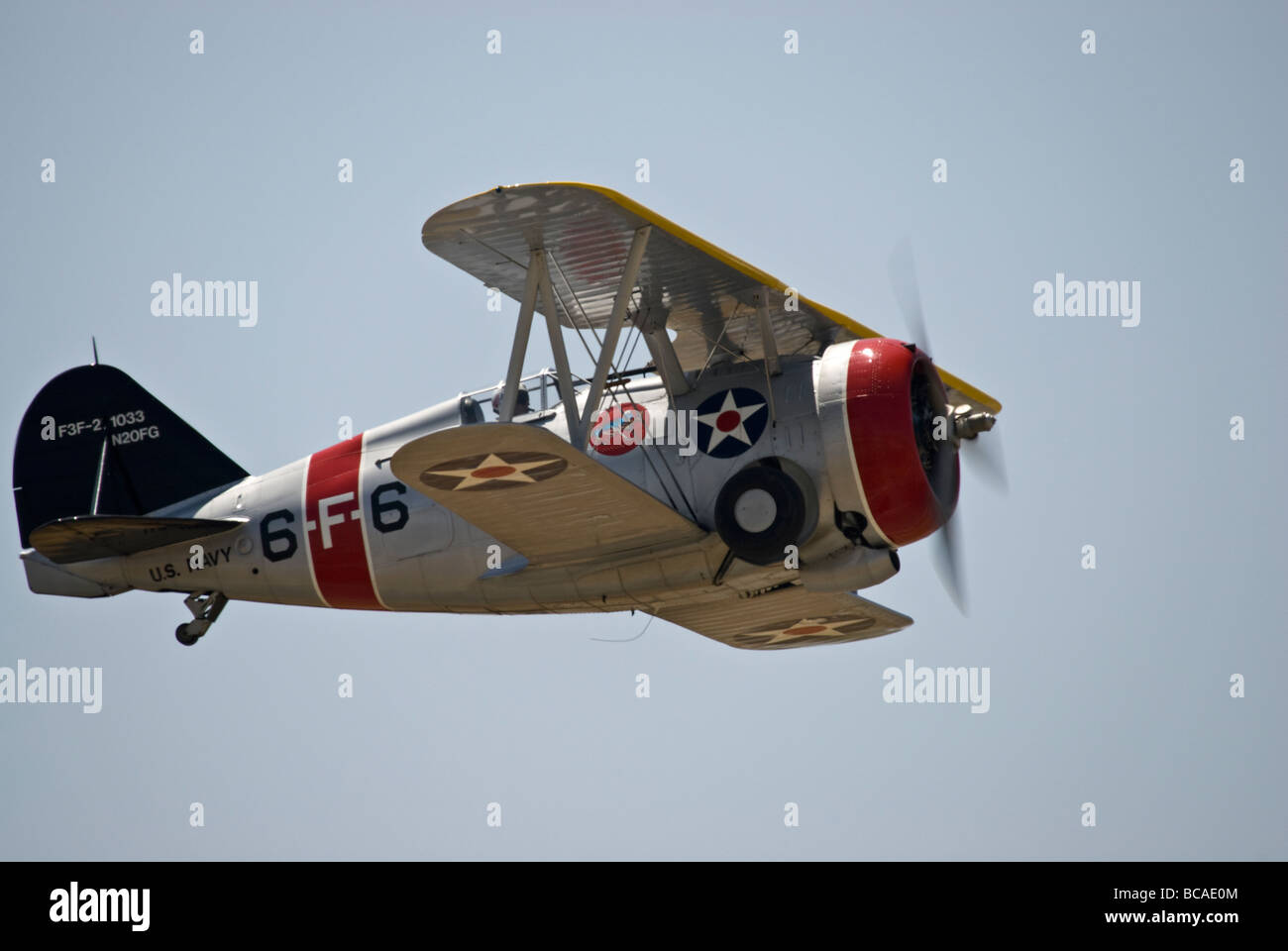 Grumman F3F-2 biplane in flight Stock Photo - Alamy
