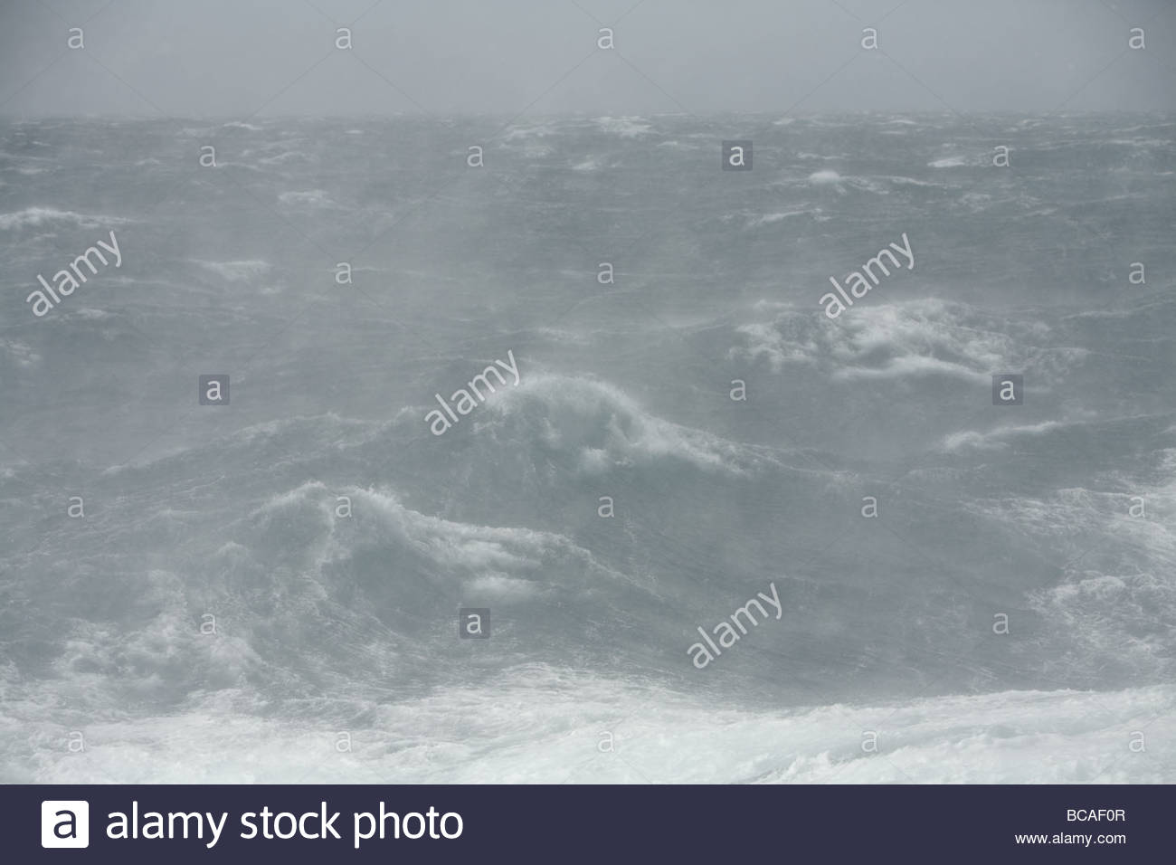 Spindrift blows off waves in gale force winds Stock Photo - Alamy