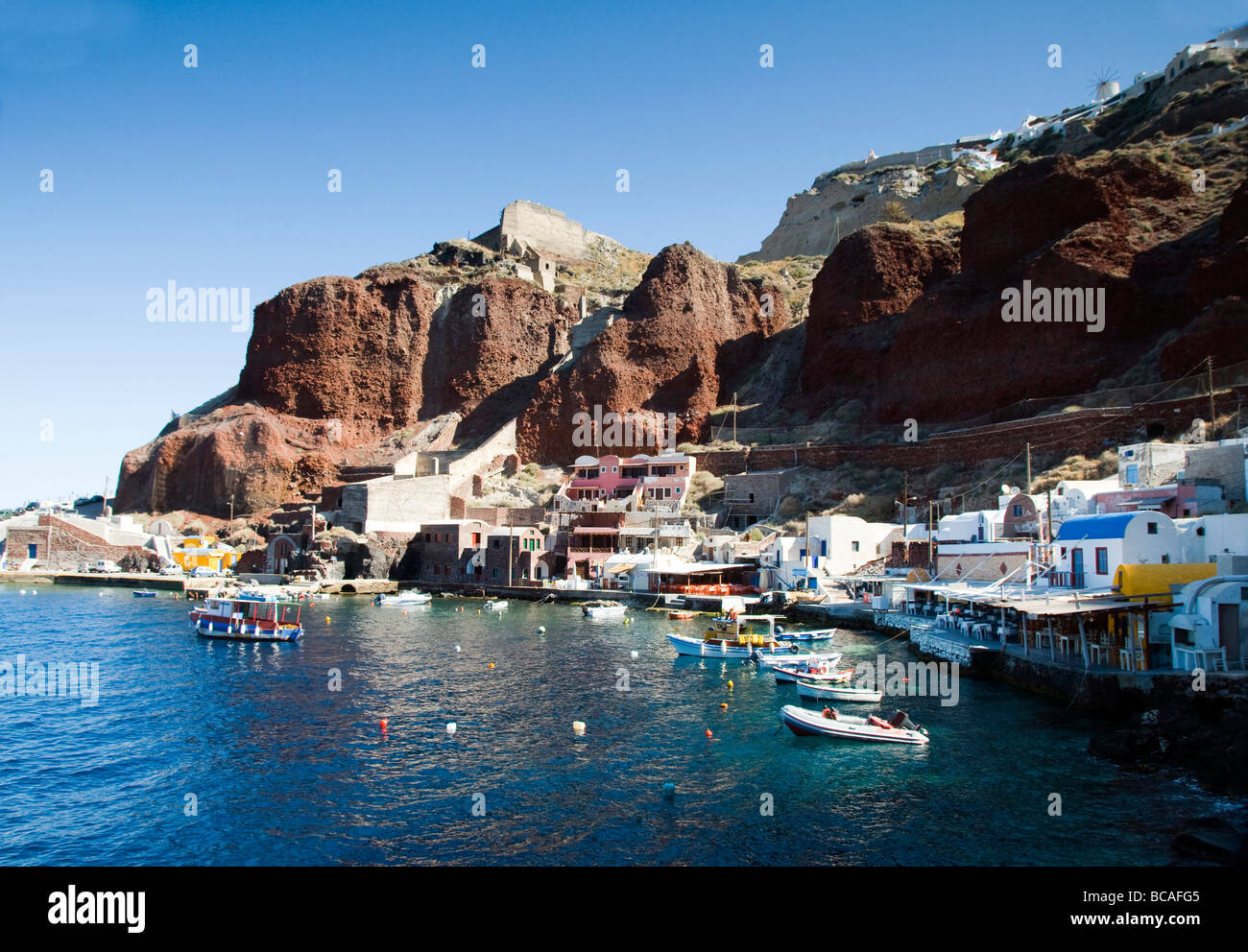 amoudi amoudi bay santorini harbor fishing port fishing boats tavernas ...