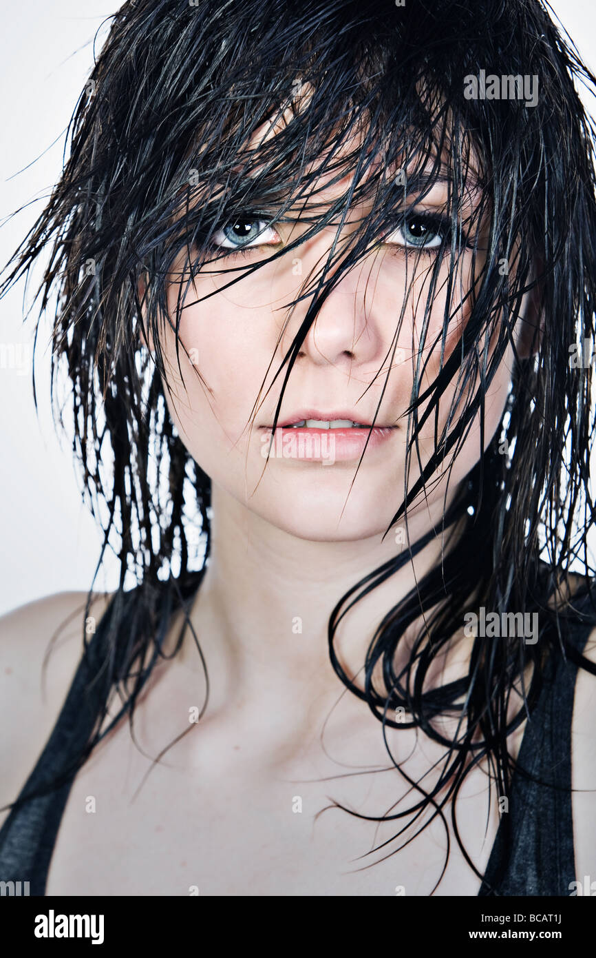 Fashionable Shot of a Pretty Teenager with Wet Hair Stock Photo - Alamy