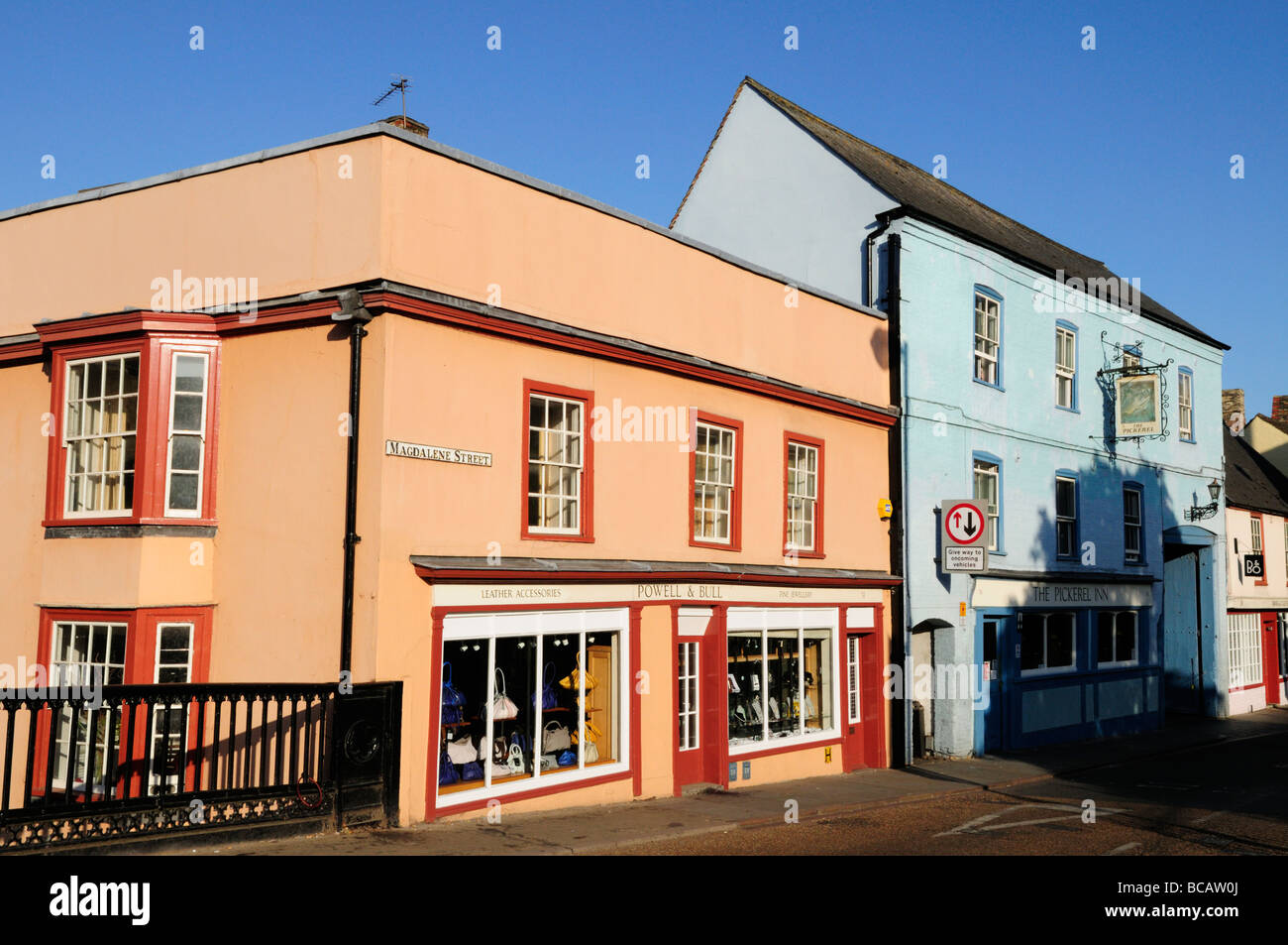 Shops and the Pickerel Inn in Magdalene Street, Cambridge England UK ...