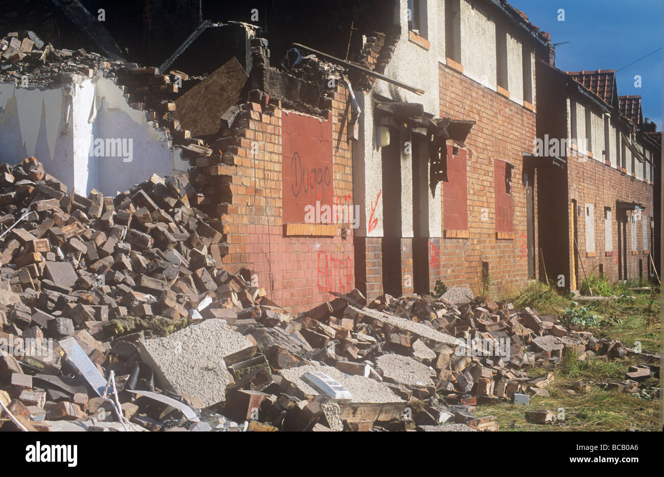 Demolishing old council houses on the Raffles sink estate in Carlisle ...