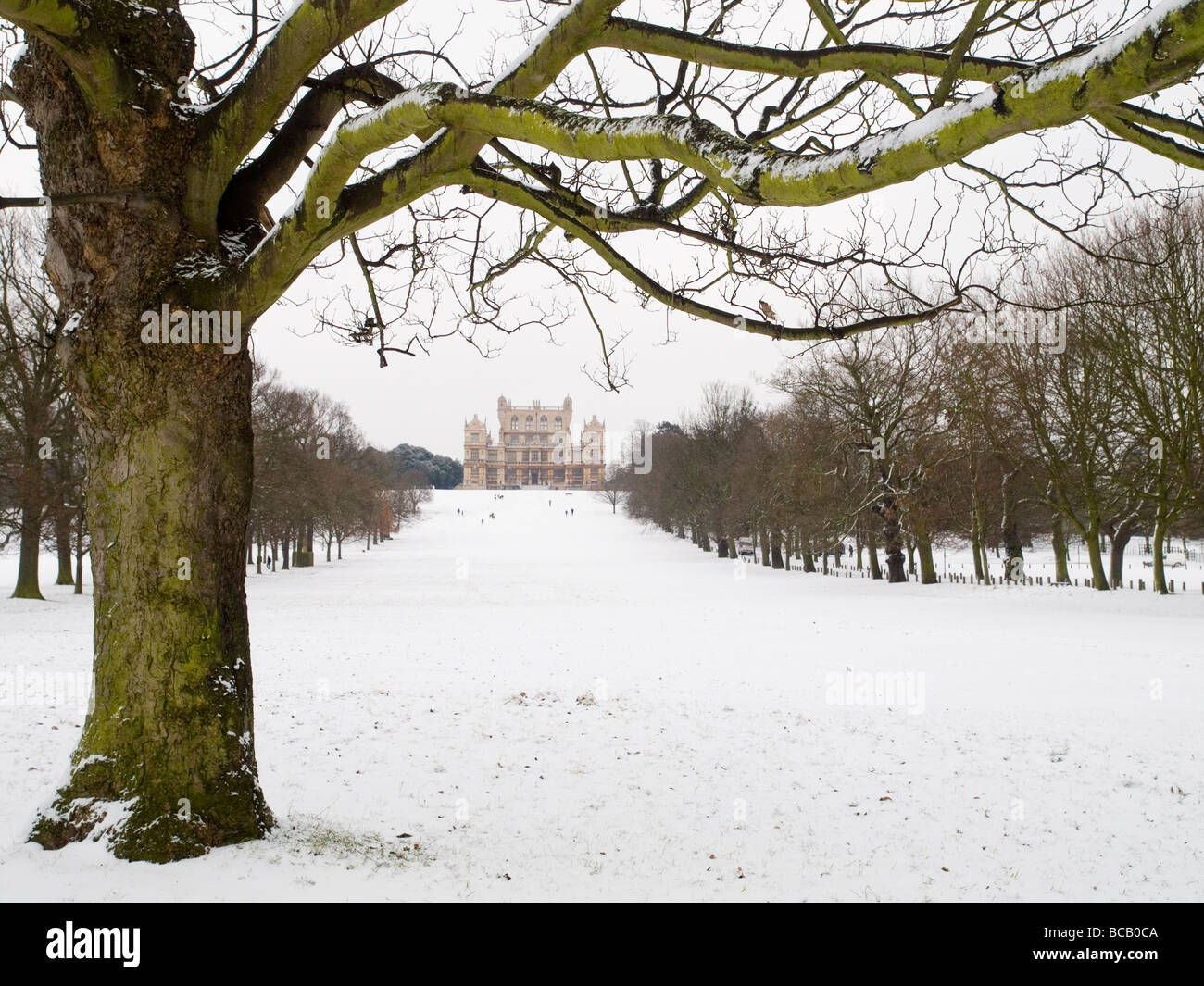 Wollaton Hall in the snow, Nottingham Nottinghamshire England UK Stock ...