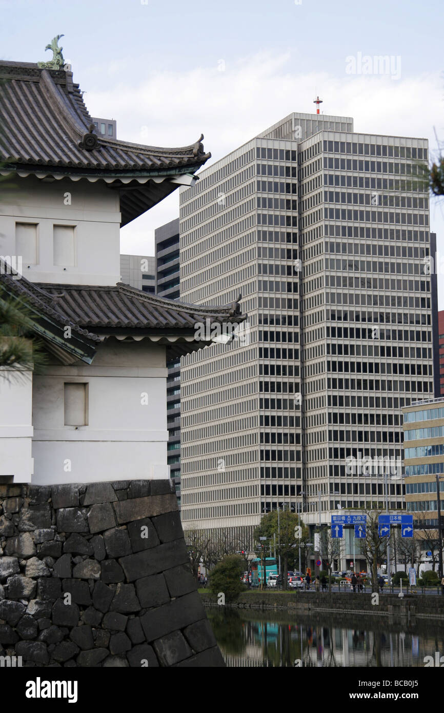 The Imperial Palace and a modern office block Tokyo Japan Stock Photo ...