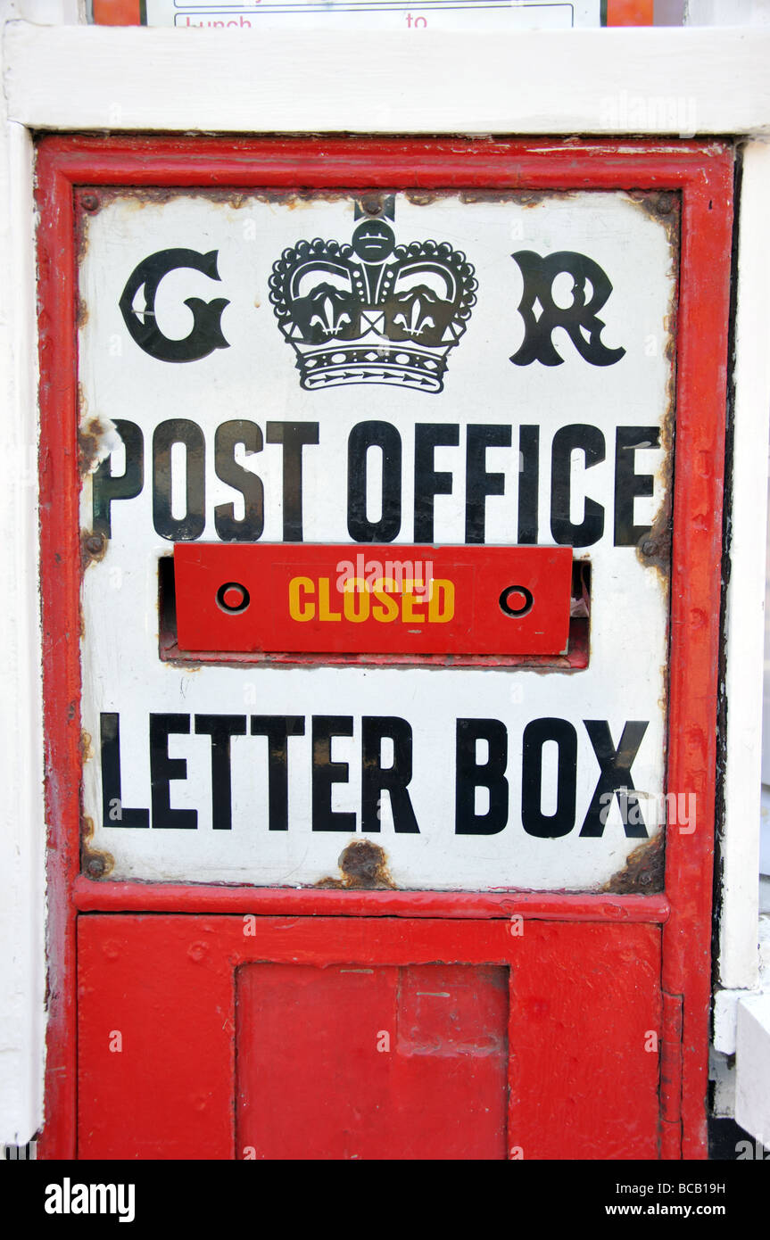Antique letter box outside Post Office, High Street, Aylesford, Kent ...