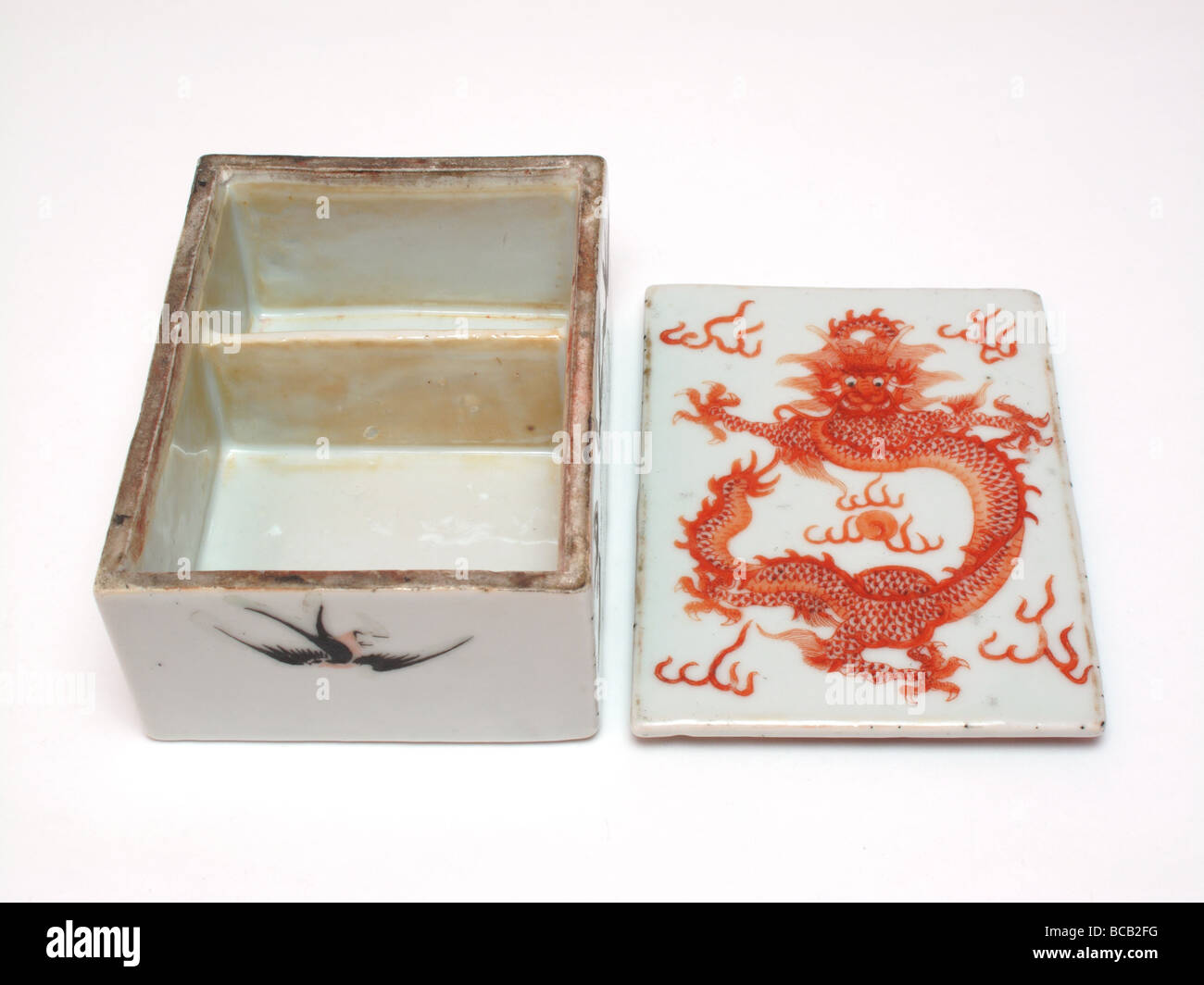 Antique Chinese porcelain box decorated with dragon and birds Stock ...