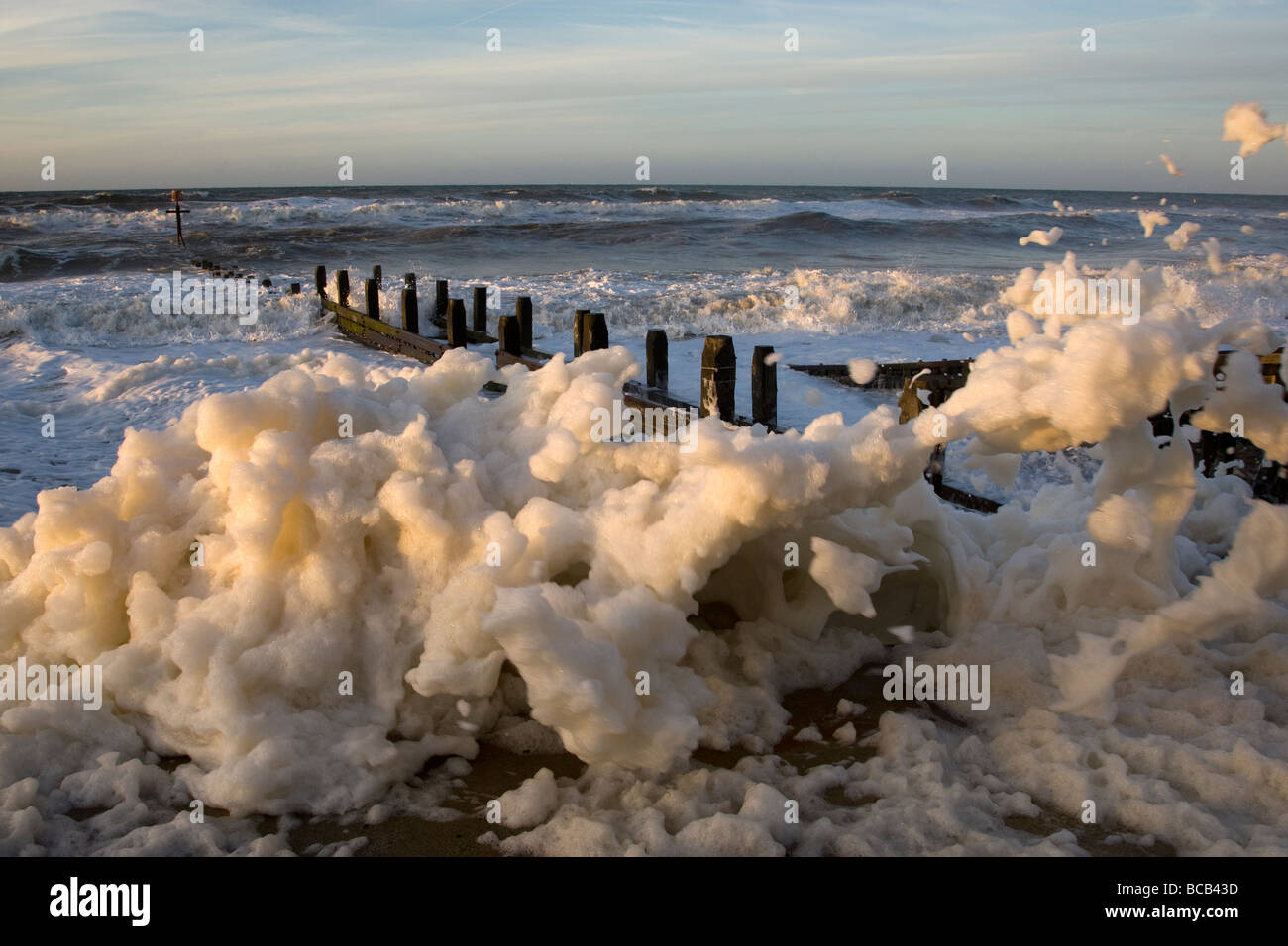 foam on incoming tide, North Norfolk Stock Photo - Alamy