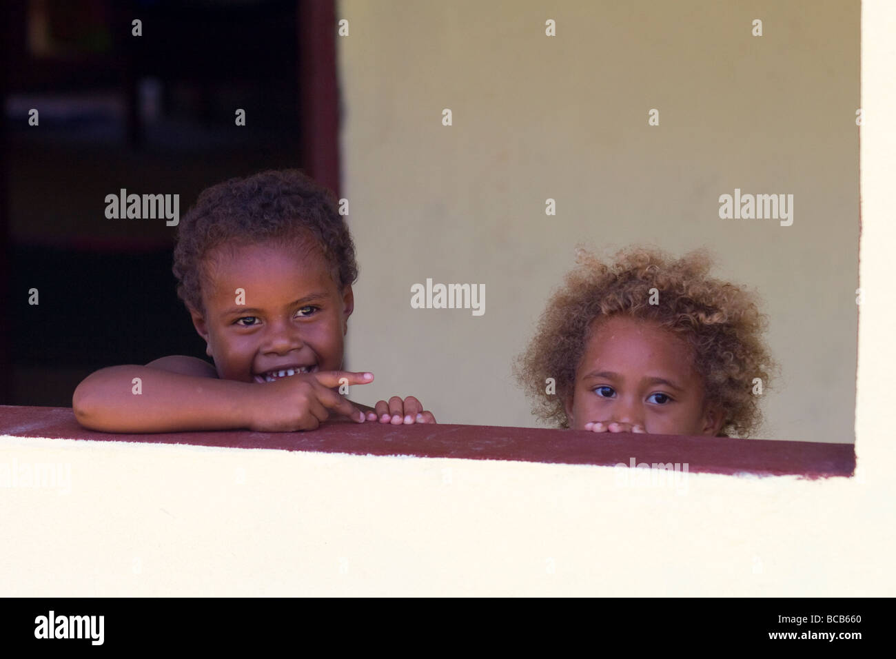 Fijian Children play in the town of Namatakula on Fiji's Viti Levu ...