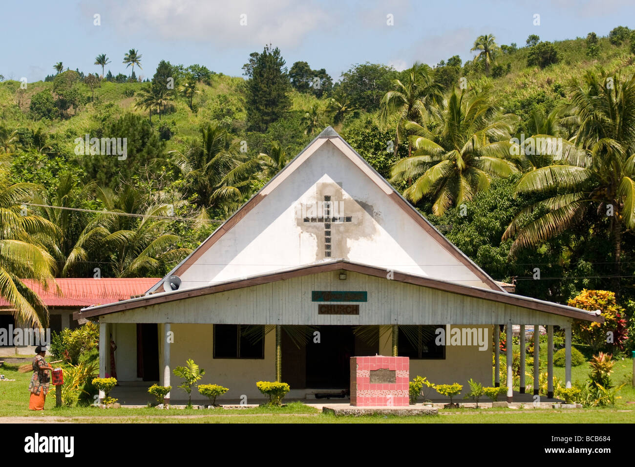 A church is in a tropical setting in the village of Namatakula on the ...