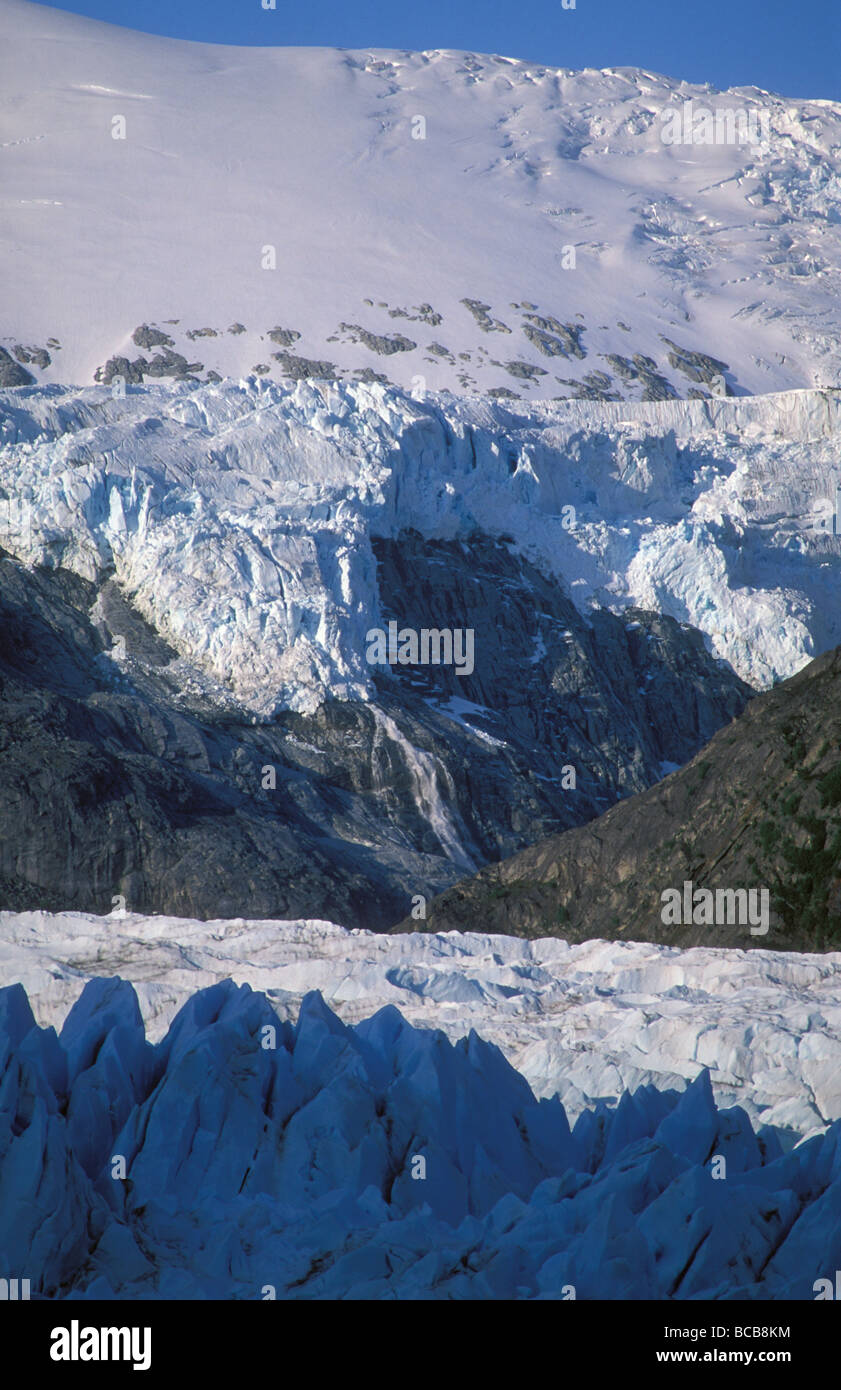 Hanging glacier, ice fall, and spires from Mount Wrather Stock Photo ...