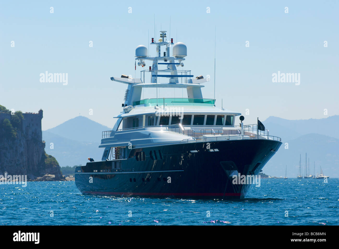The 160 ft private yacht T6 at anchor just off of Cannes France Stock ...