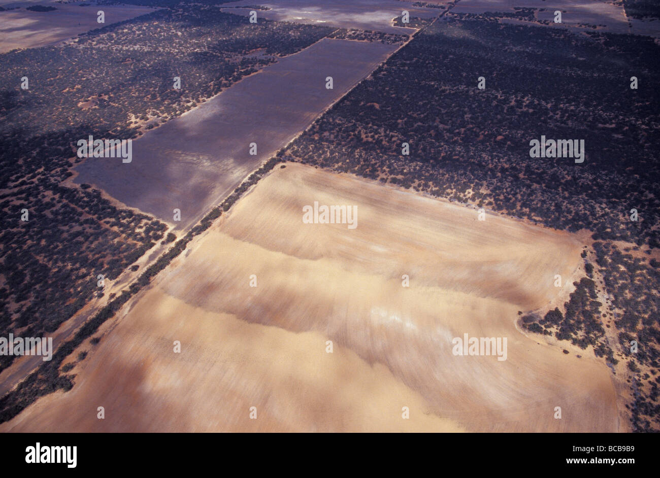 An aerial view of clouds casting shadows on drought-stricken farmland ...