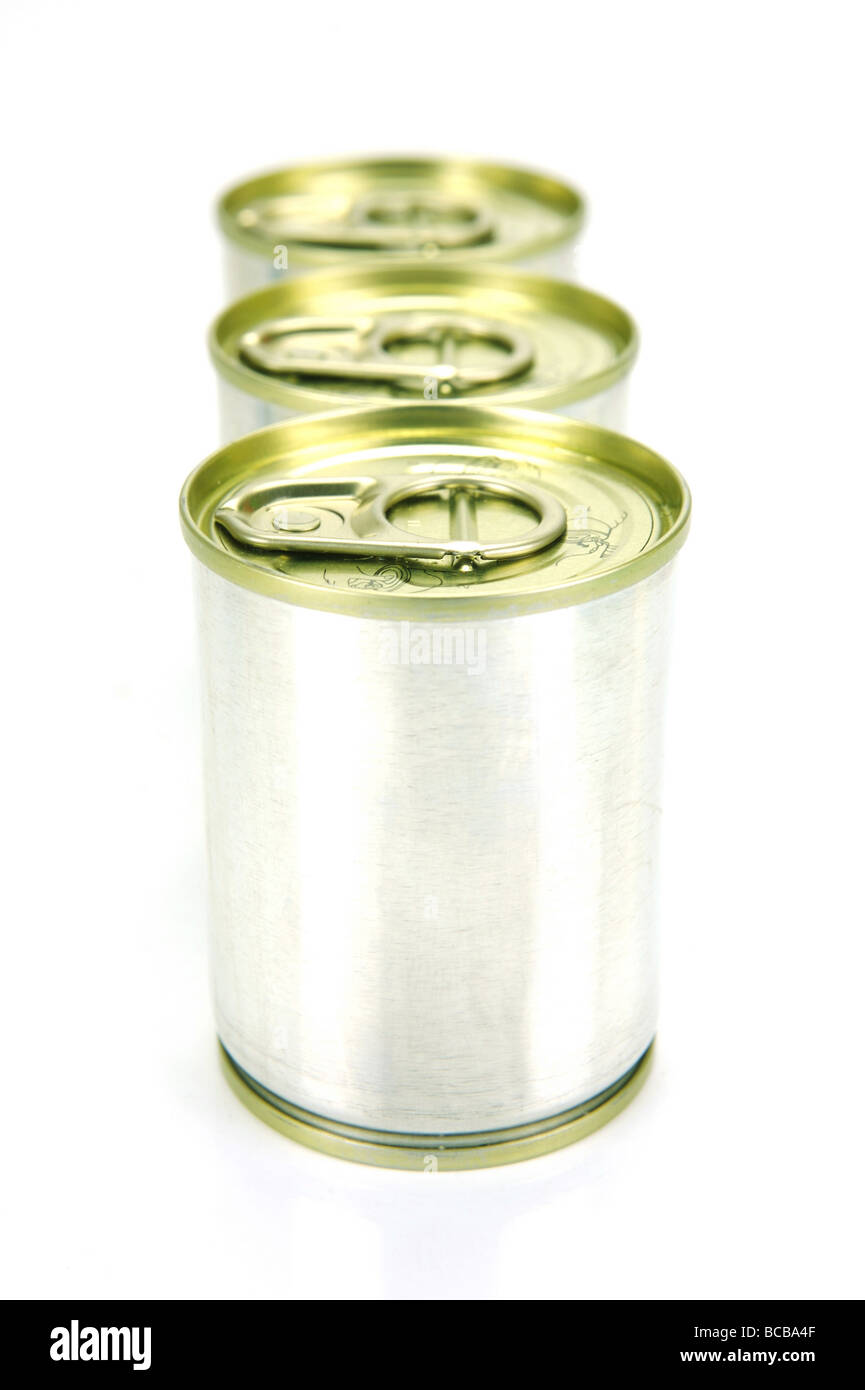 Canned food isolated against a white background Stock Photo - Alamy