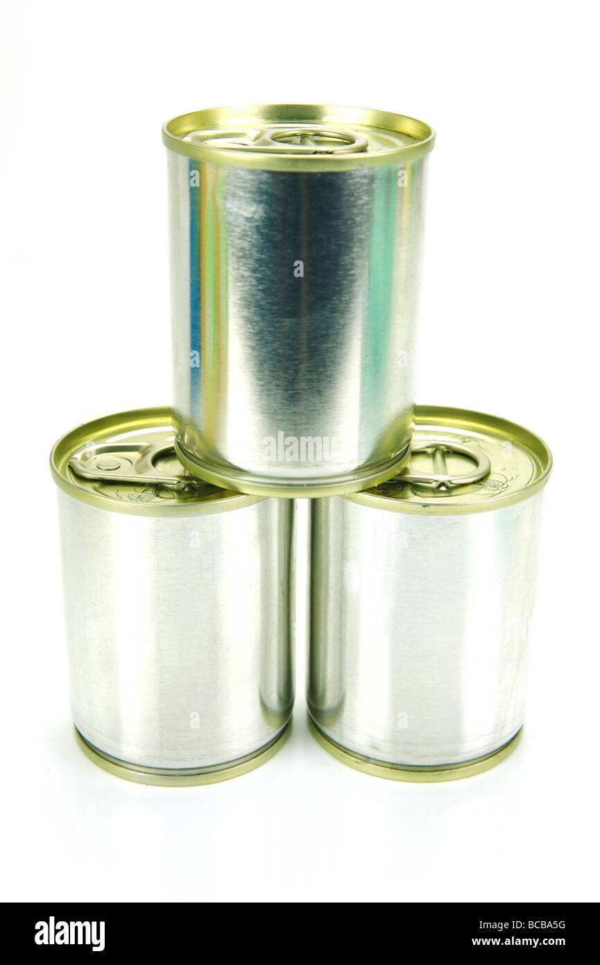 Canned food isolated against a white background Stock Photo - Alamy