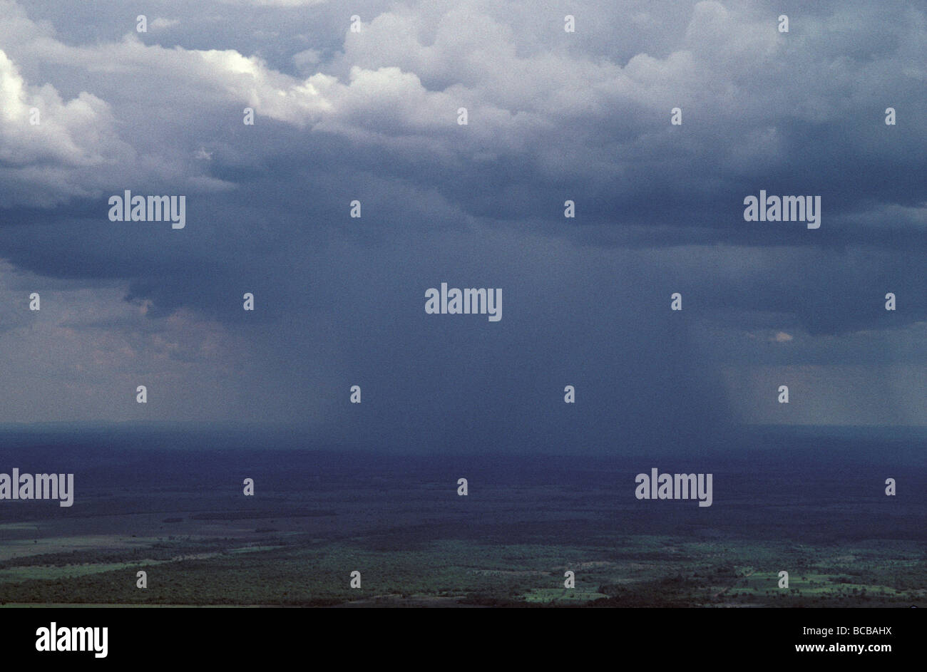 A torrential rain storm unleashes over the Brazilian flood plain Stock ...