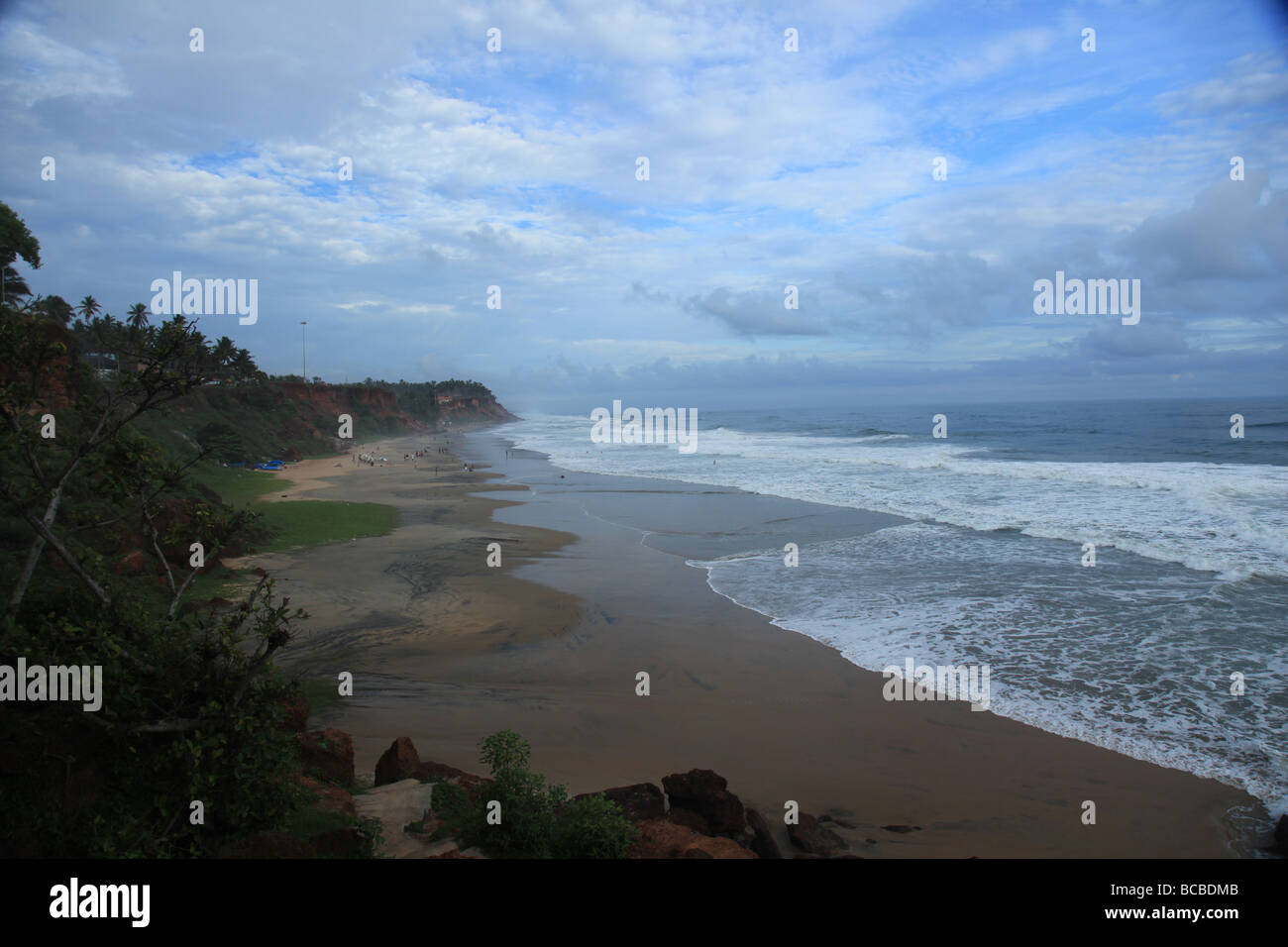 The panoramic view from the rocky cliffs at Varkala beach Kerala India ...