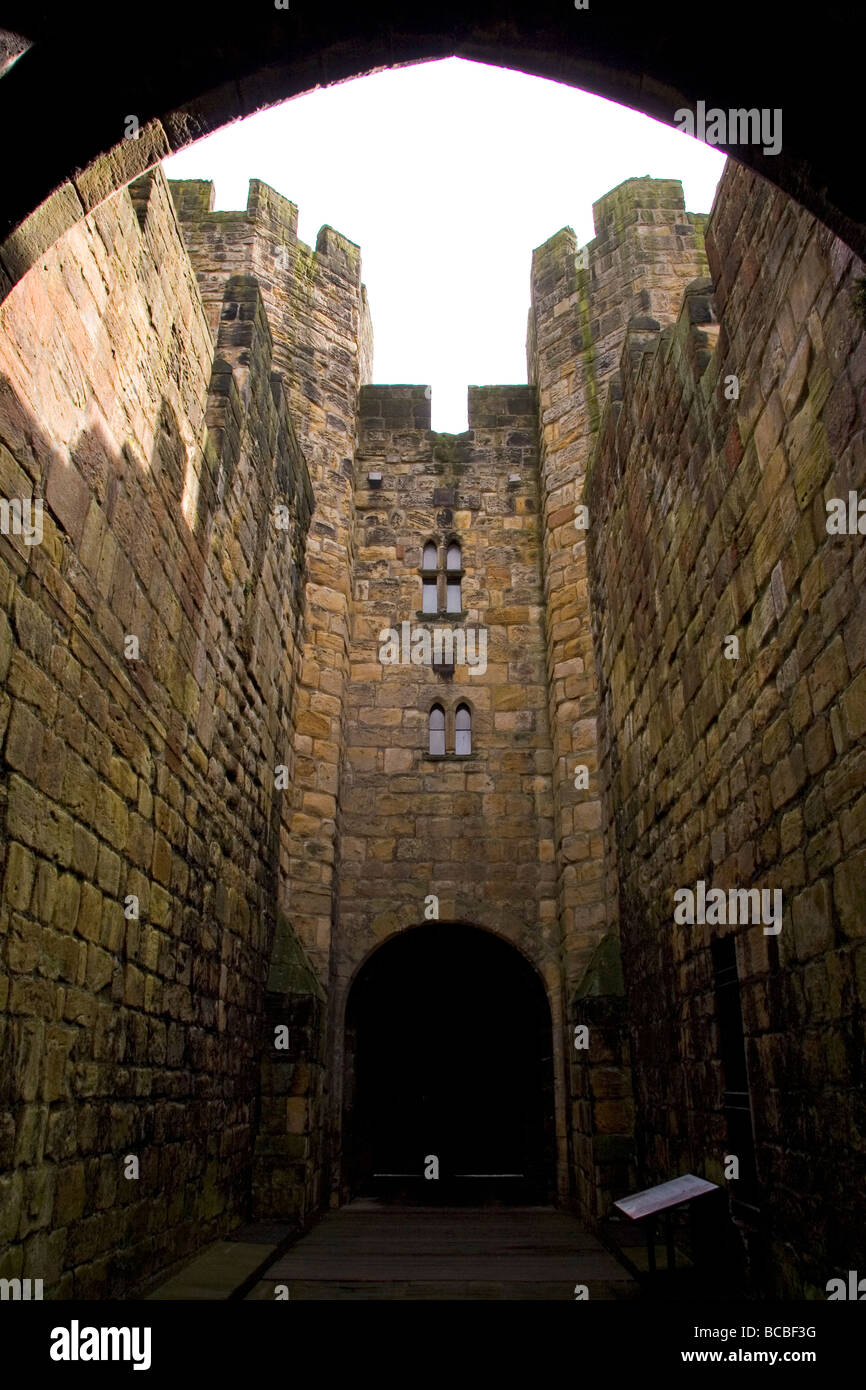 The barbican at Alwick Castle in Northumberland, England Stock Photo ...