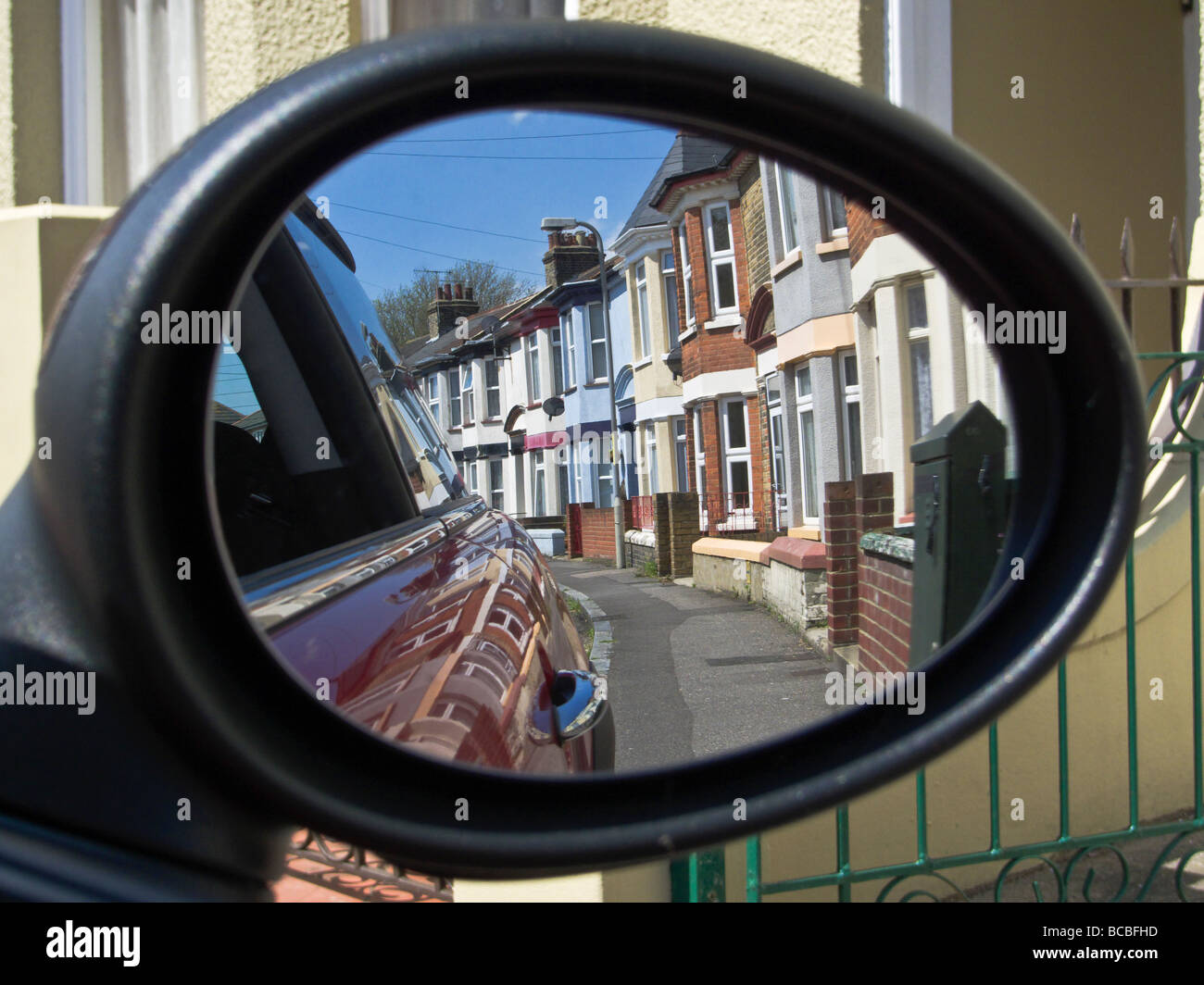 Rear View in a Car Wing Mirror Stock Photo - Alamy