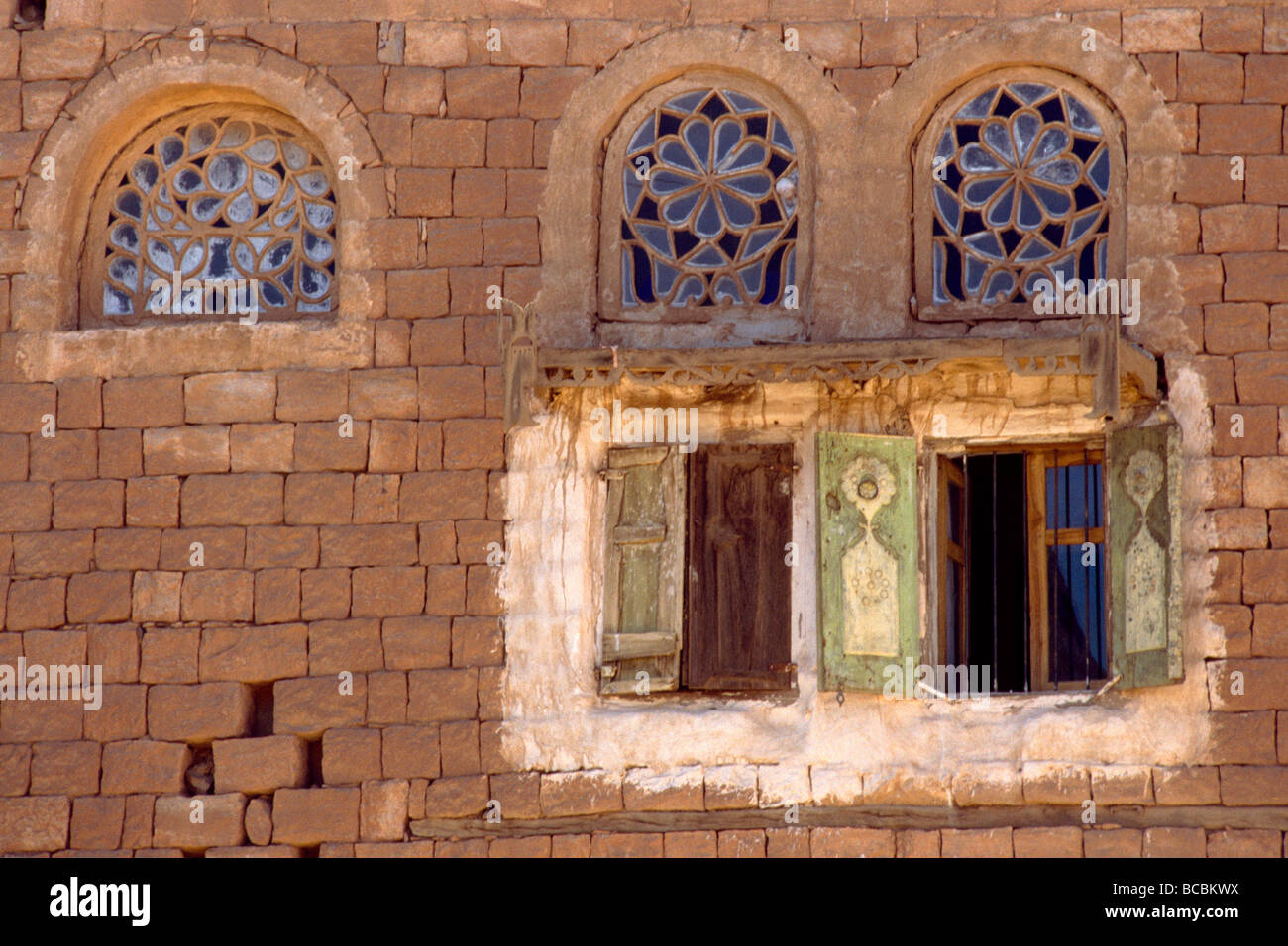 Kawkaban Yemen Close Up Of Stained Glass Windows And Shutters On ...