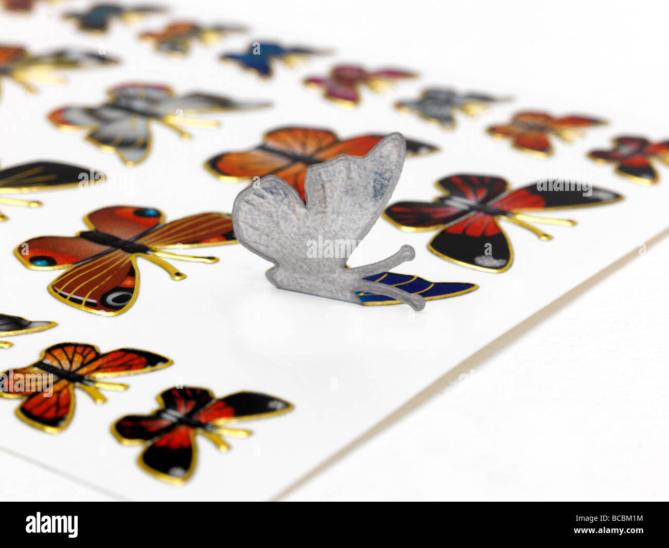 Butterfly Stickers showing the sticky back Stock Photo - Alamy