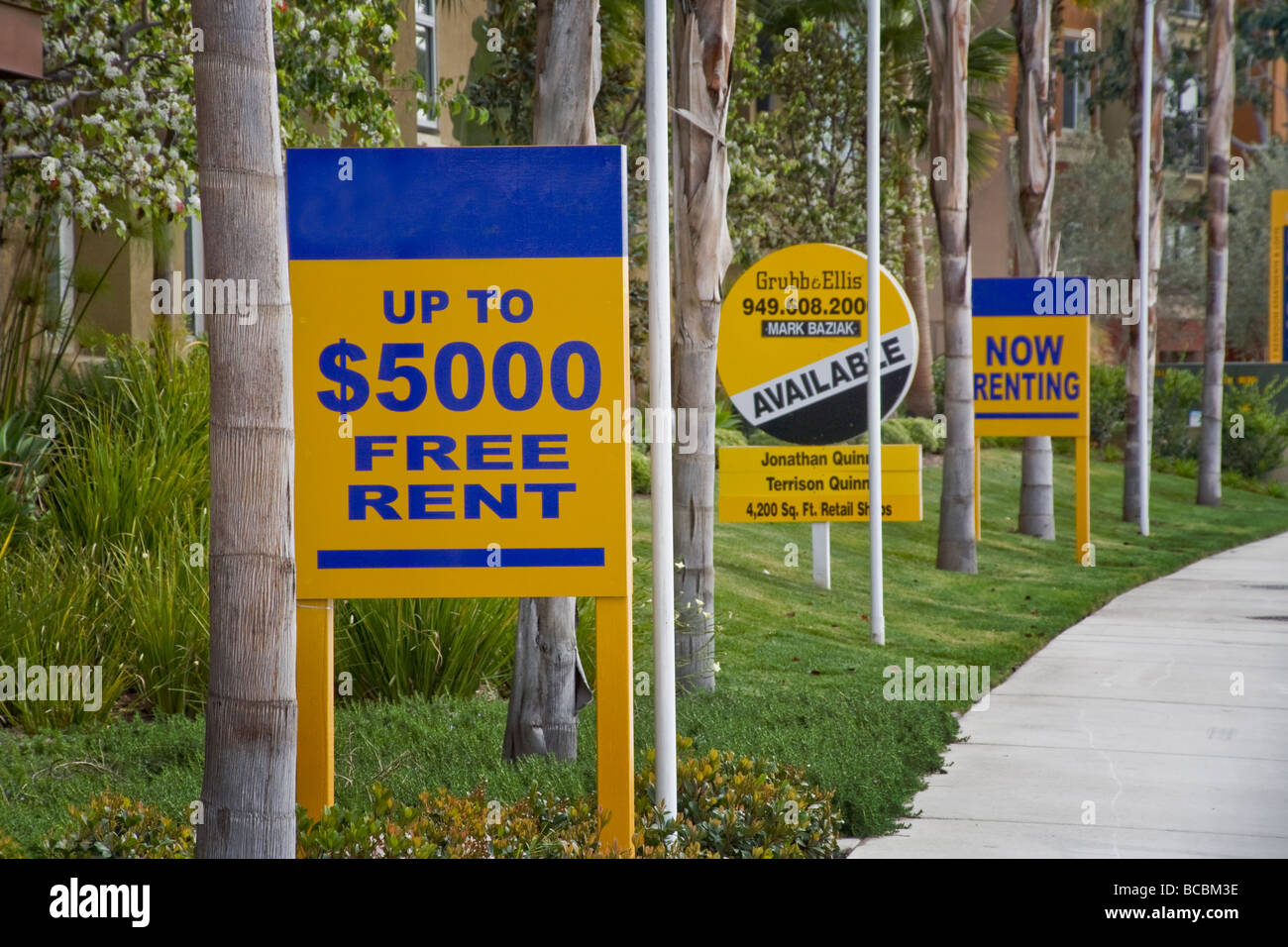 Free Rent signs at a newly built office residential complex in Orange ...