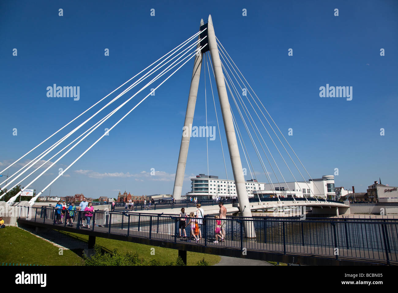 Marine Way bridge over boating lake at Southport Stock Photo - Alamy