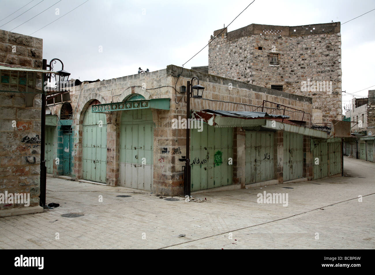 Deserted street in the Old City area of the Palestinian city of Hebron ...