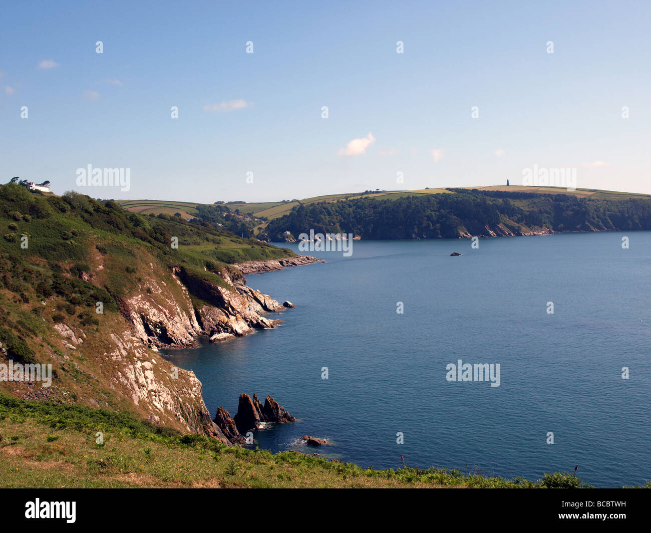 The South Hams coastal path looking towards Dartmouth,Devon Stock Photo ...