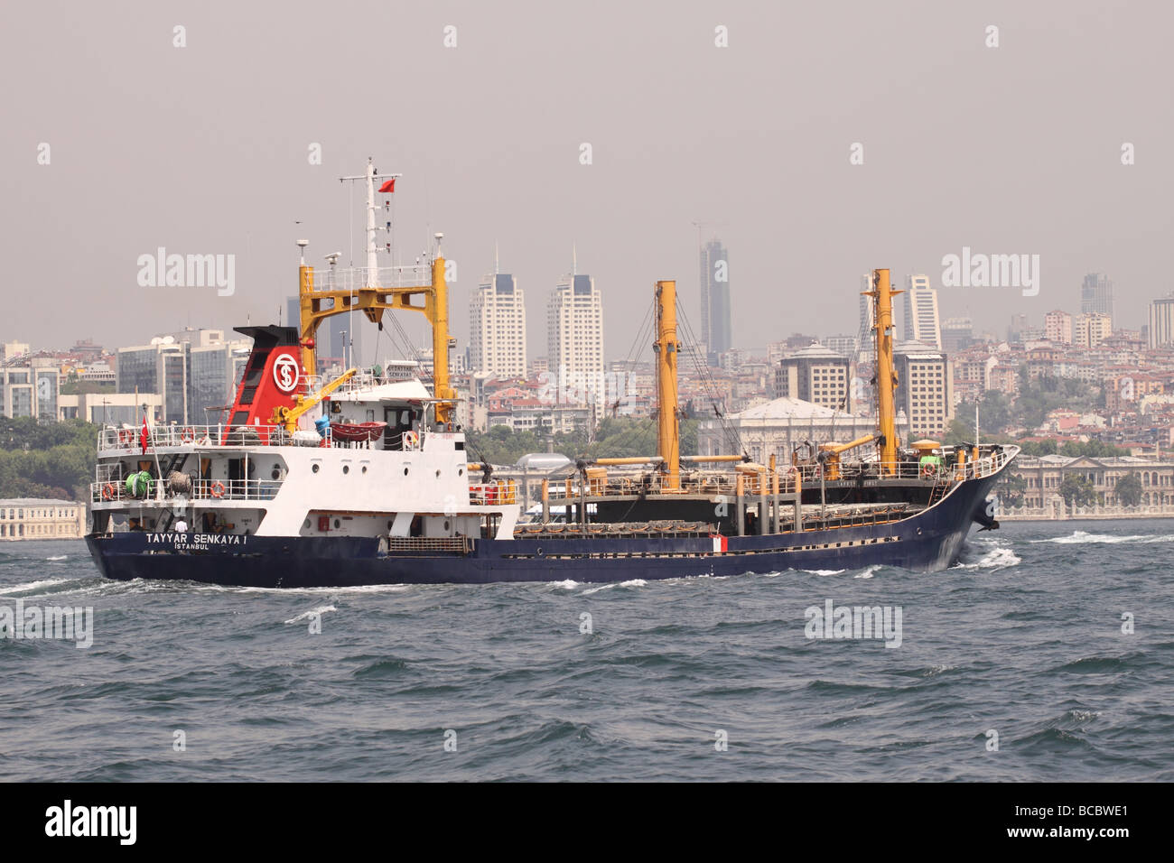 Istanbul Turkey general freight cargo vessel ship passing along the ...