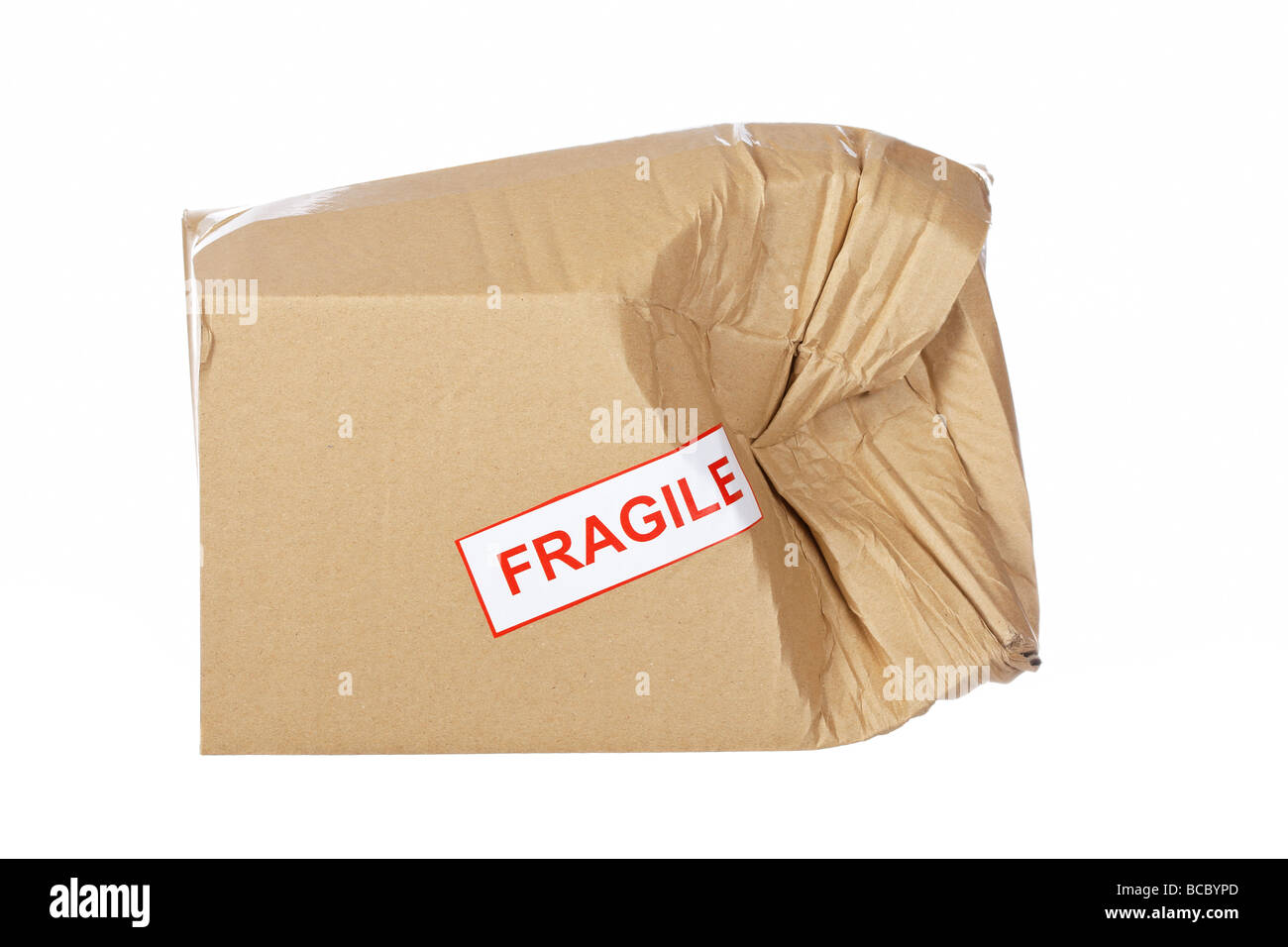 Damaged cardboard box isolated on white background Stock Photo - Alamy