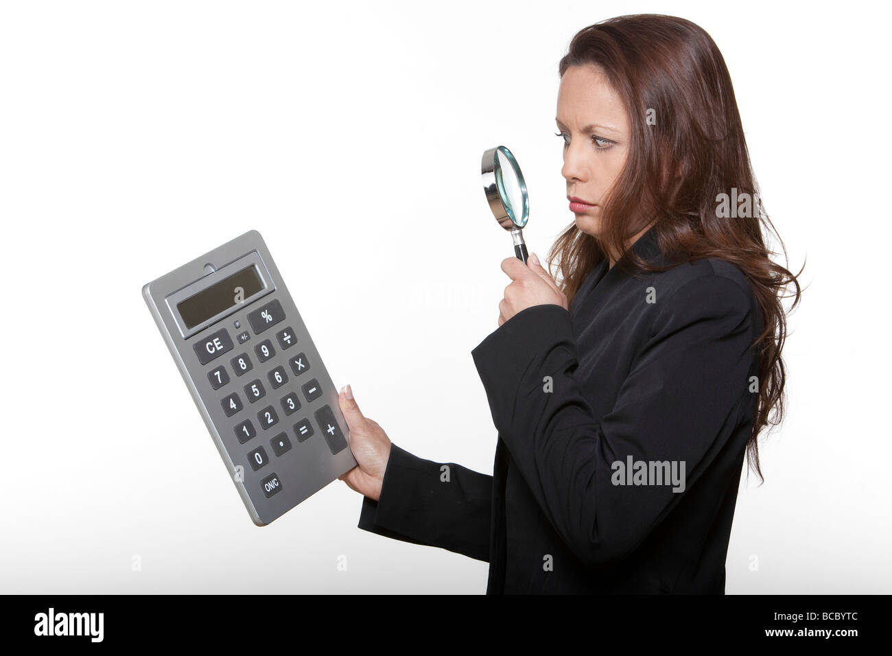 woman magnify glass concept optometry view problem Stock Photo - Alamy