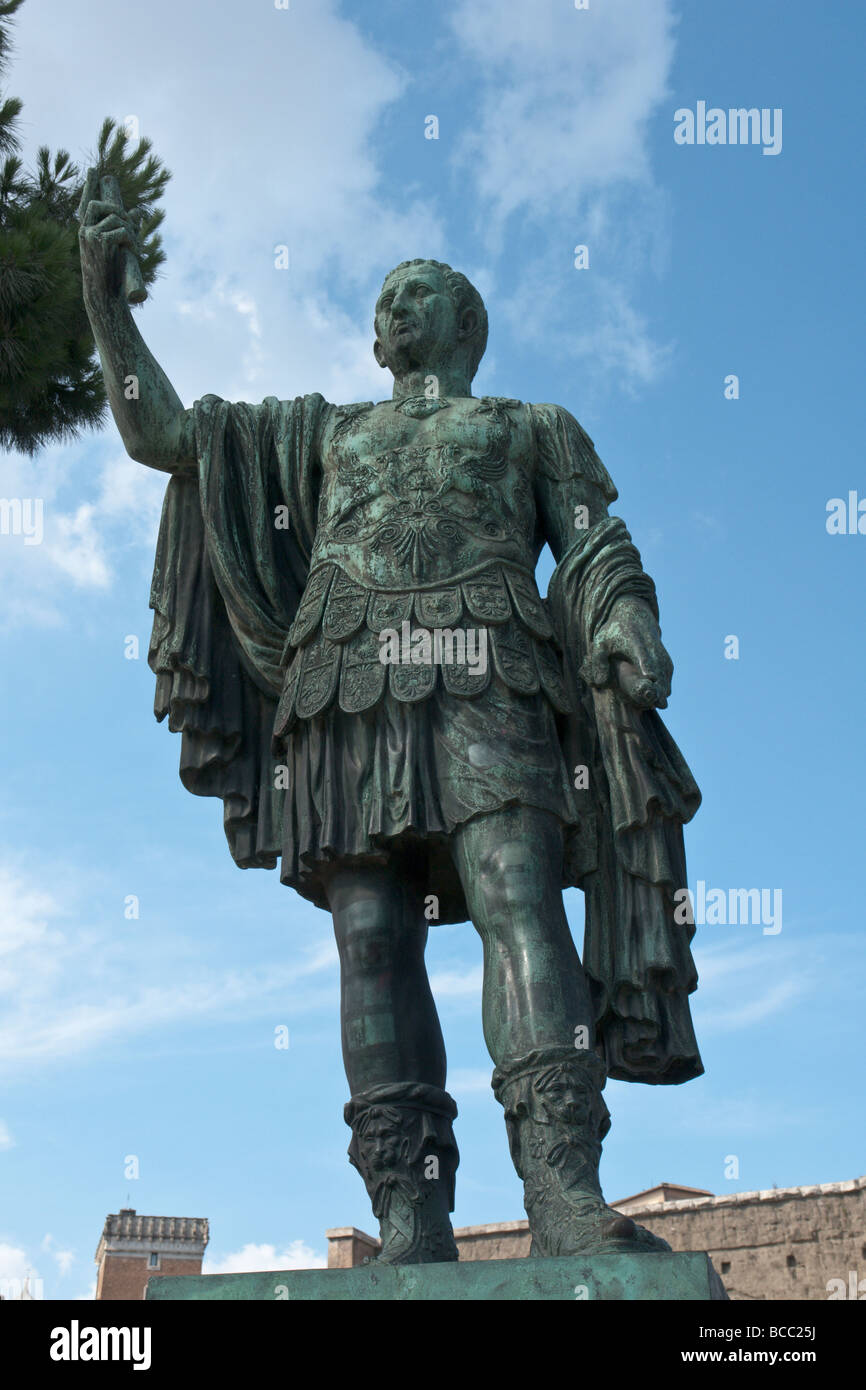 Rome, Italy. Bronze statue of Roman emperor Nerva on the via dei Fori ...
