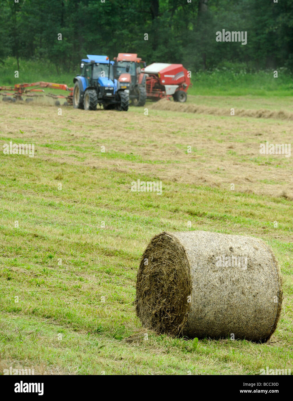 Tractor making bales of hay Stock Photo - Alamy