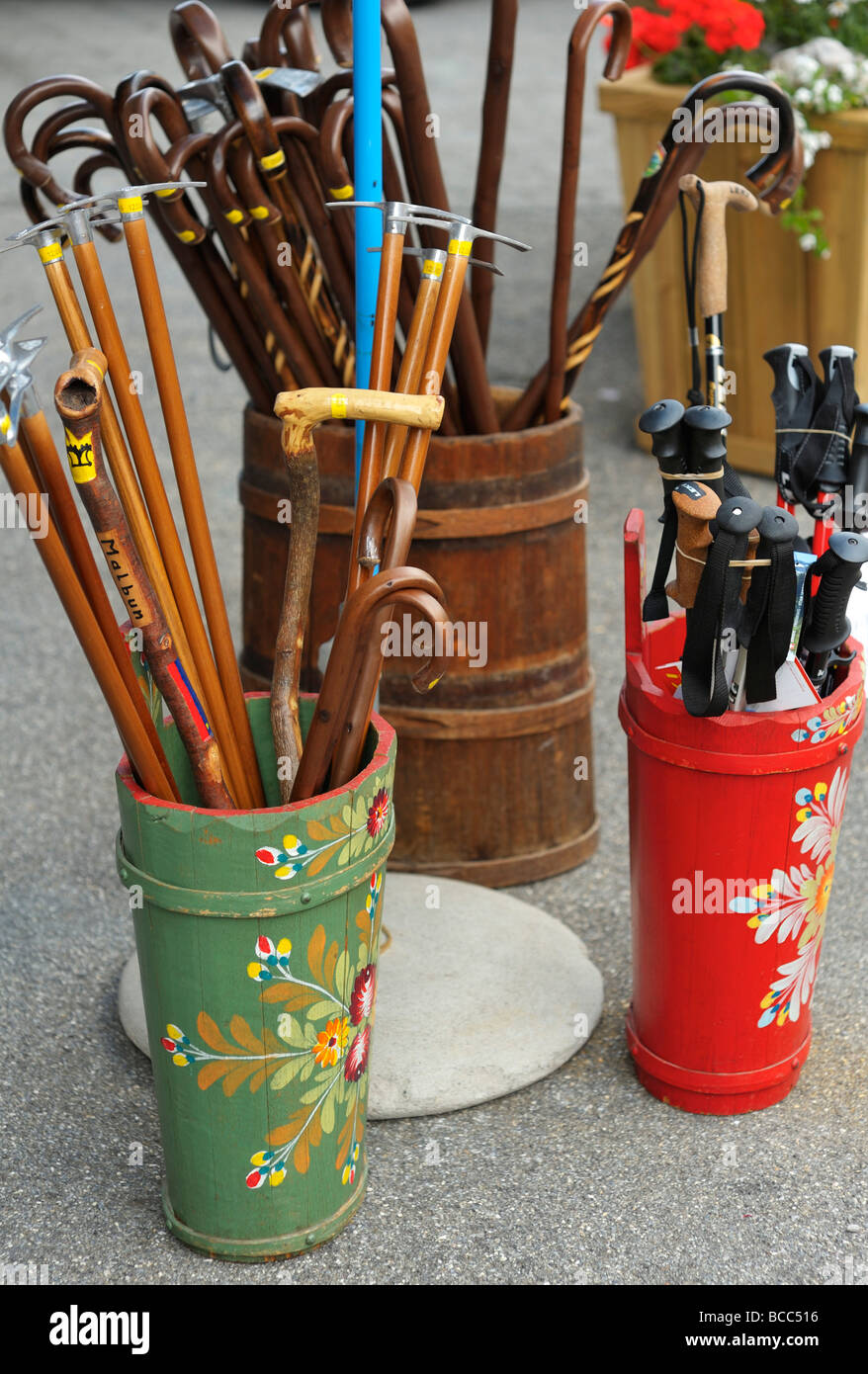 Wooden stands with various canes and pickles Stock Photo - Alamy