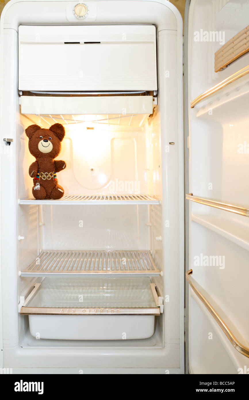 Olympic symbol Misha in the old Soviet refrigerator ZIL Stock Photo - Alamy