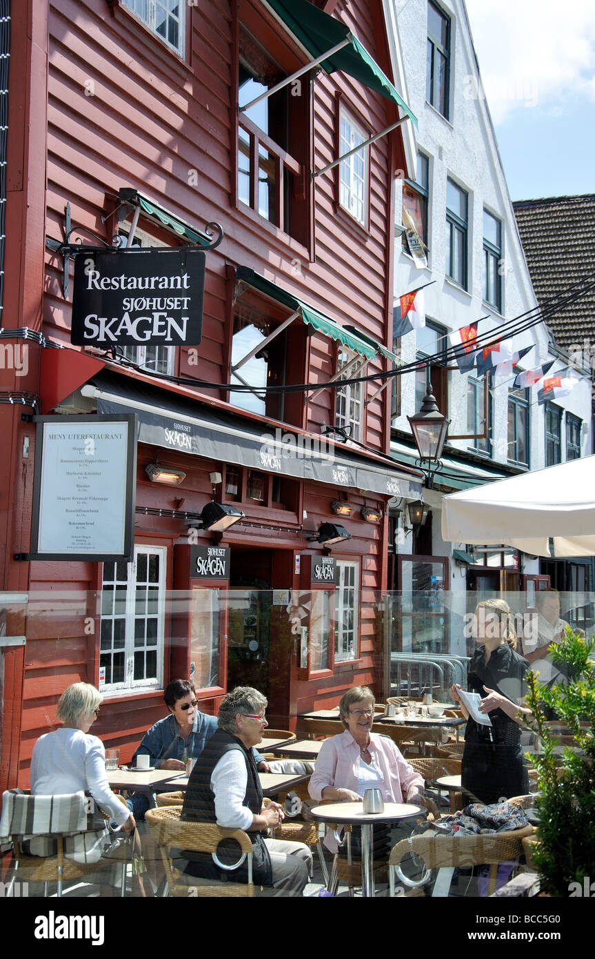 Outdoor restaurant in wharf warehouse, Skagenkaien, Stavanger, Rogaland ...